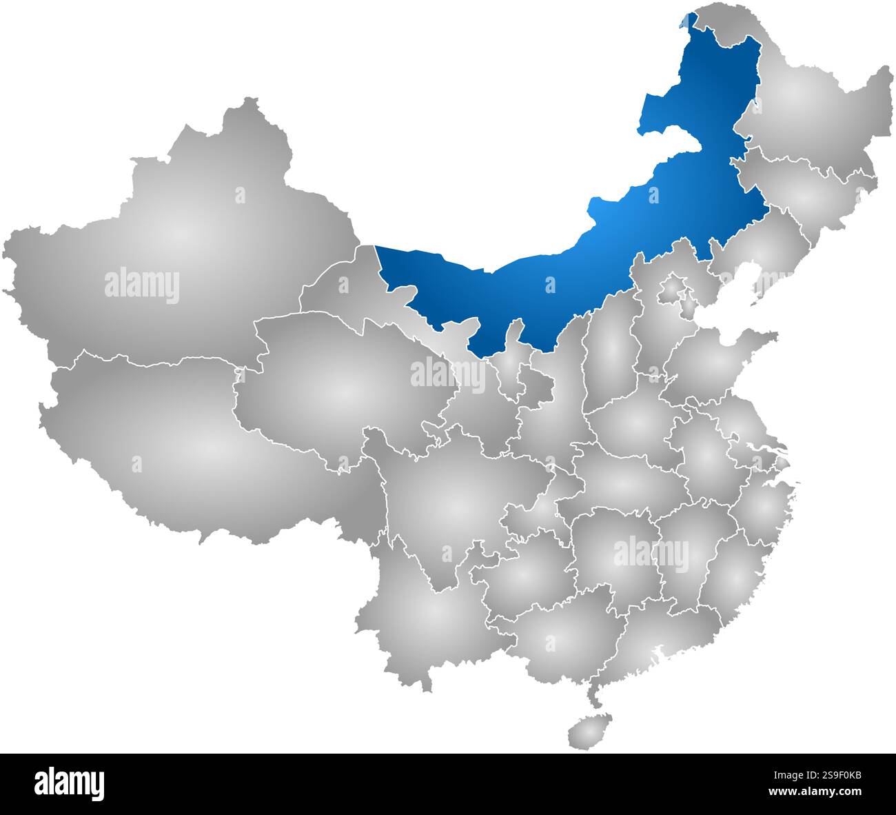 Map of China with the provinces, filled with a radial gradient, Inner ...