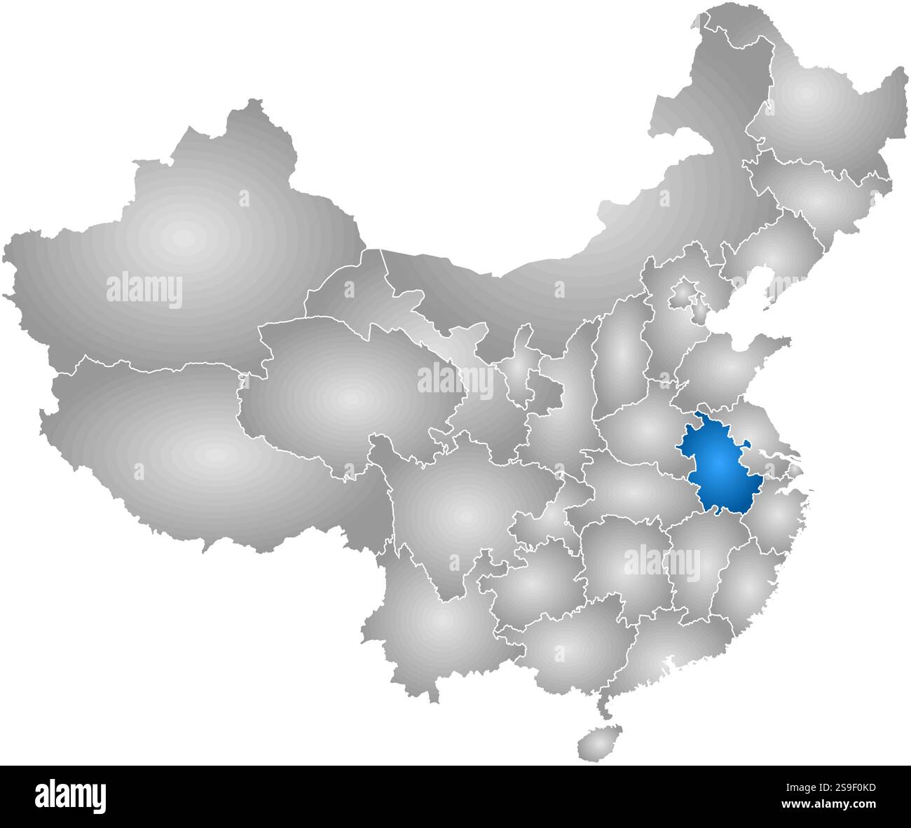 Map of China with the provinces, filled with a radial gradient, Anhui ...