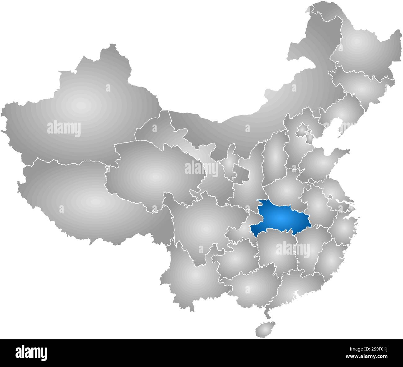 Map of China with the provinces, filled with a radial gradient, Hubei ...
