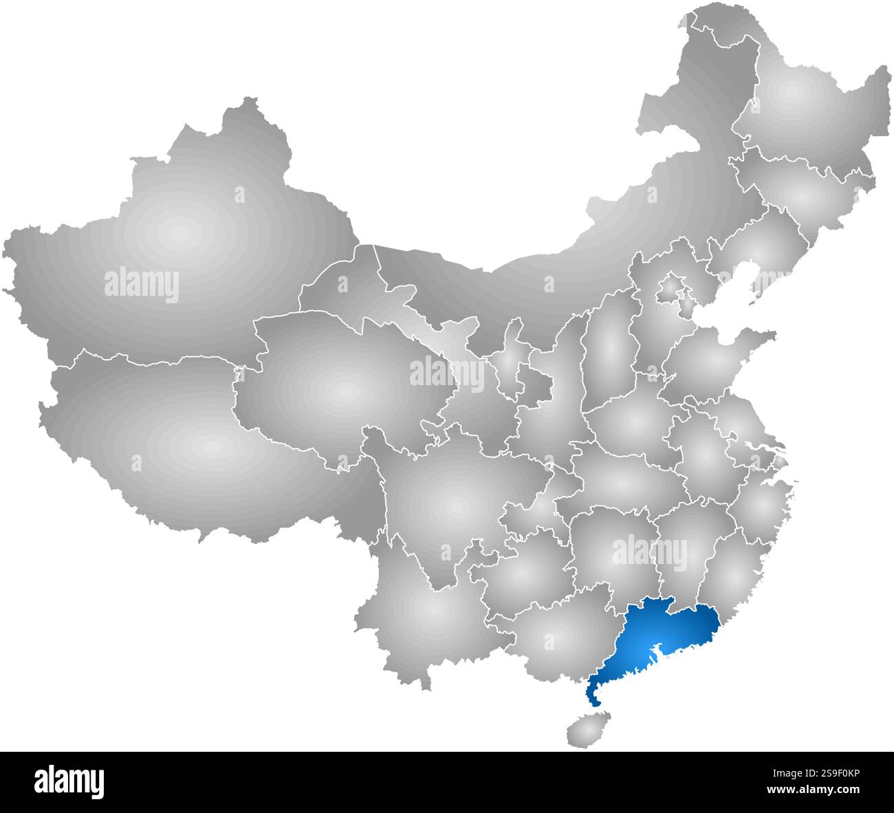 Map of China with the provinces, filled with a radial gradient ...