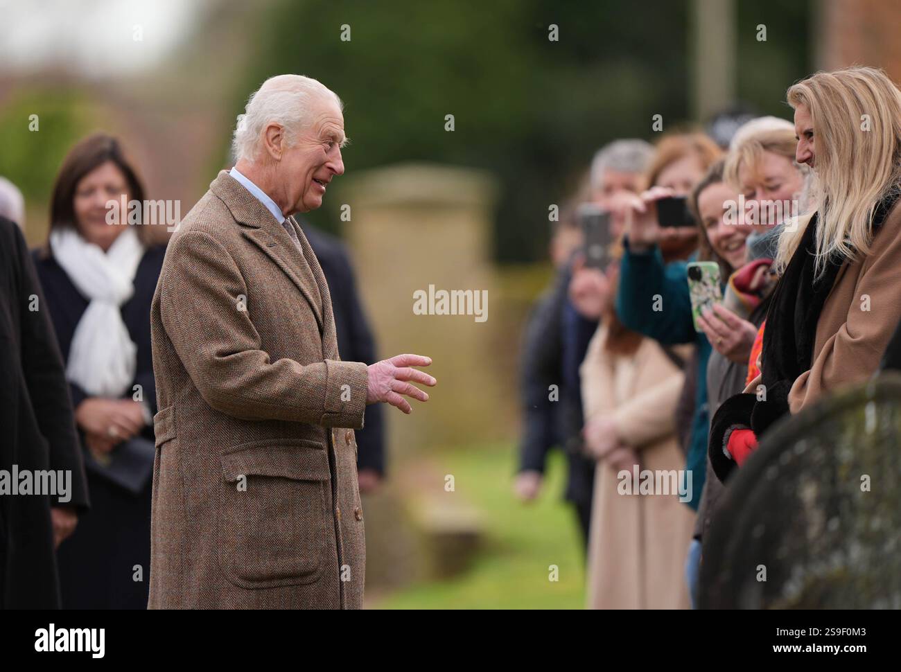 King Charles III arrives for a Sunday church service at St Mary the ...