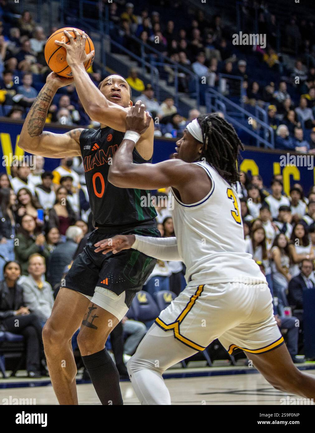 January 25 2025 Berkeley, CA U.S.A. Miami guard Matthew Cleveland (0 ...
