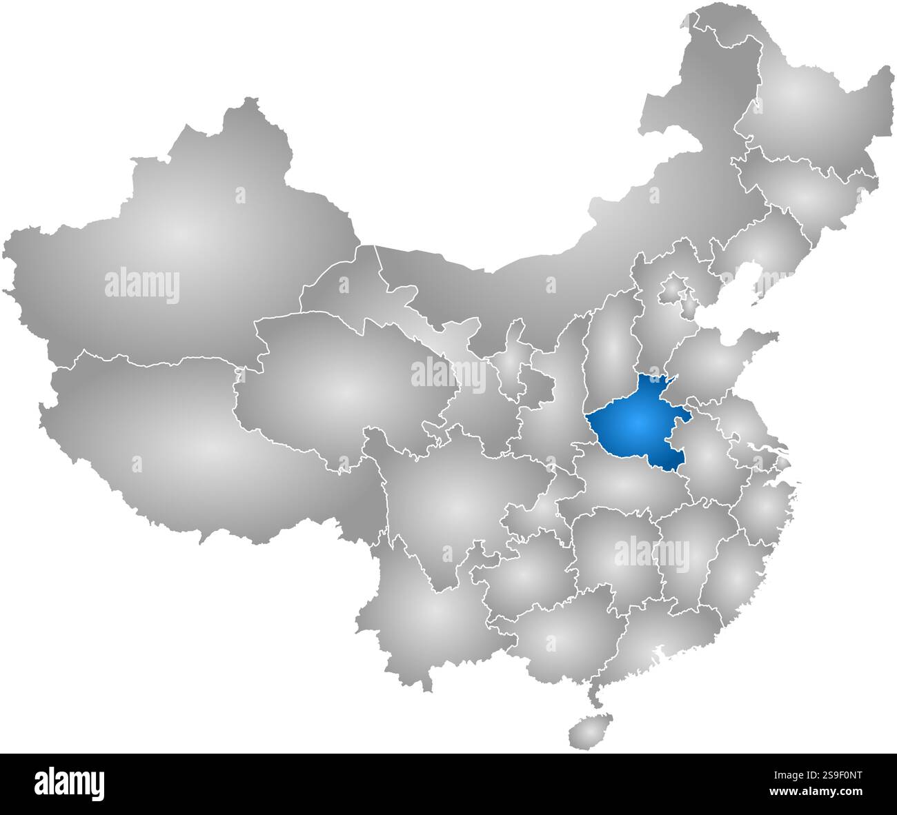Map of China with the provinces, filled with a radial gradient, Henan ...