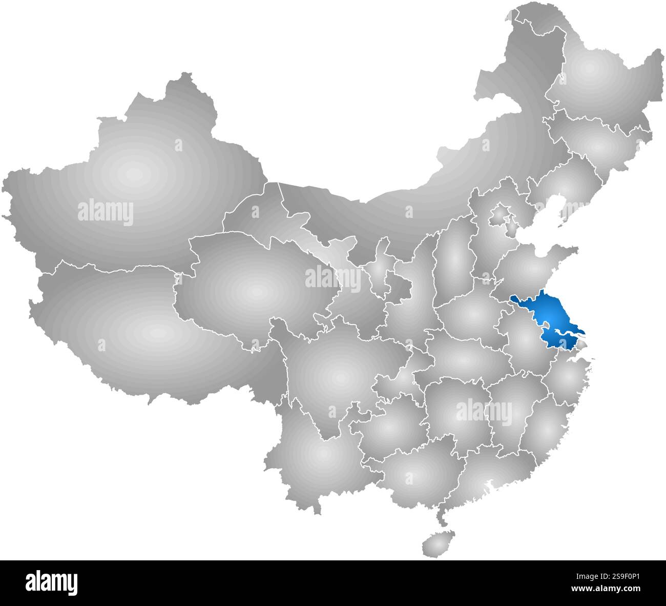 Map of China with the provinces, filled with a radial gradient, Jiangsu ...