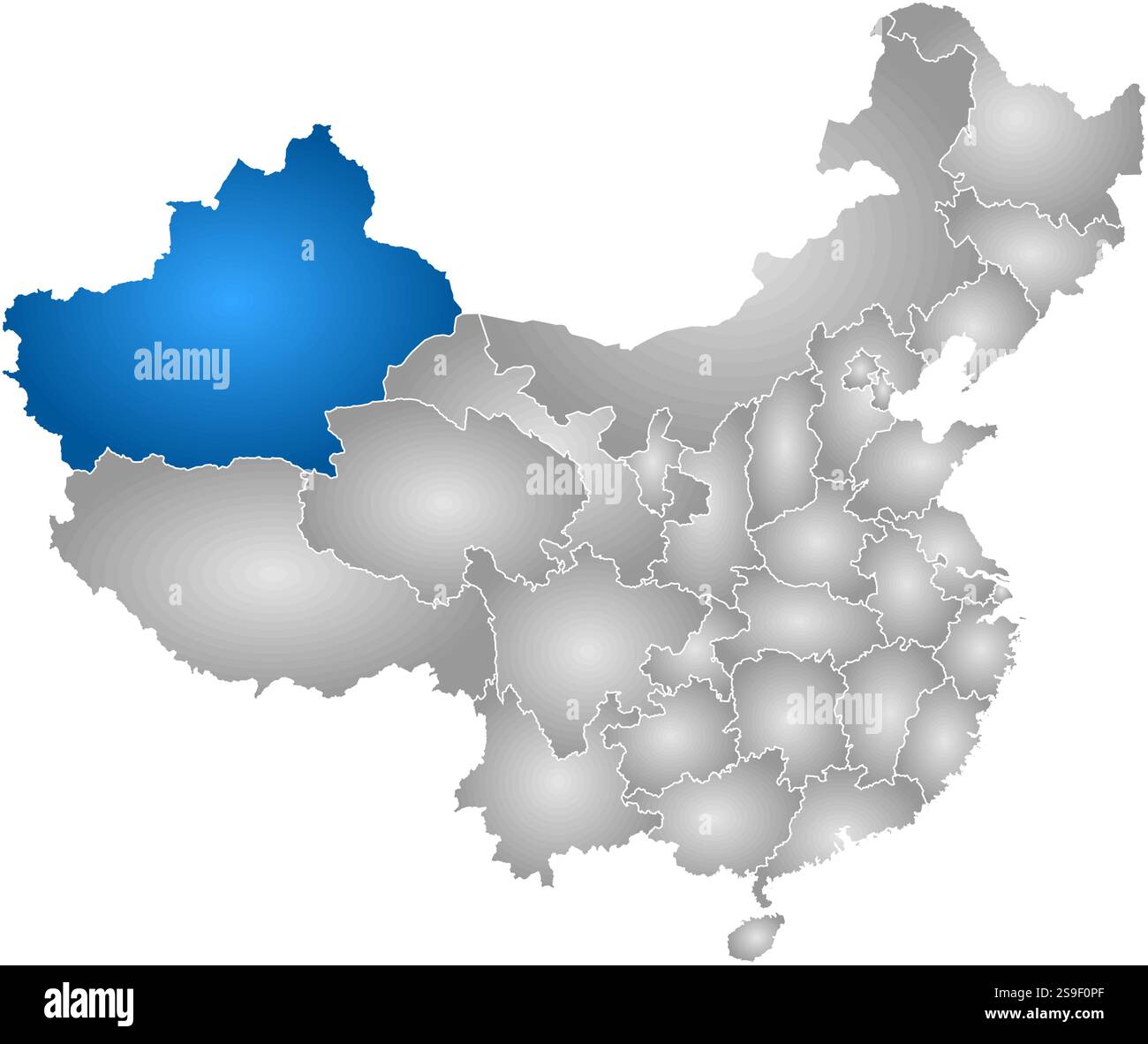 Map of China with the provinces, filled with a radial gradient ...