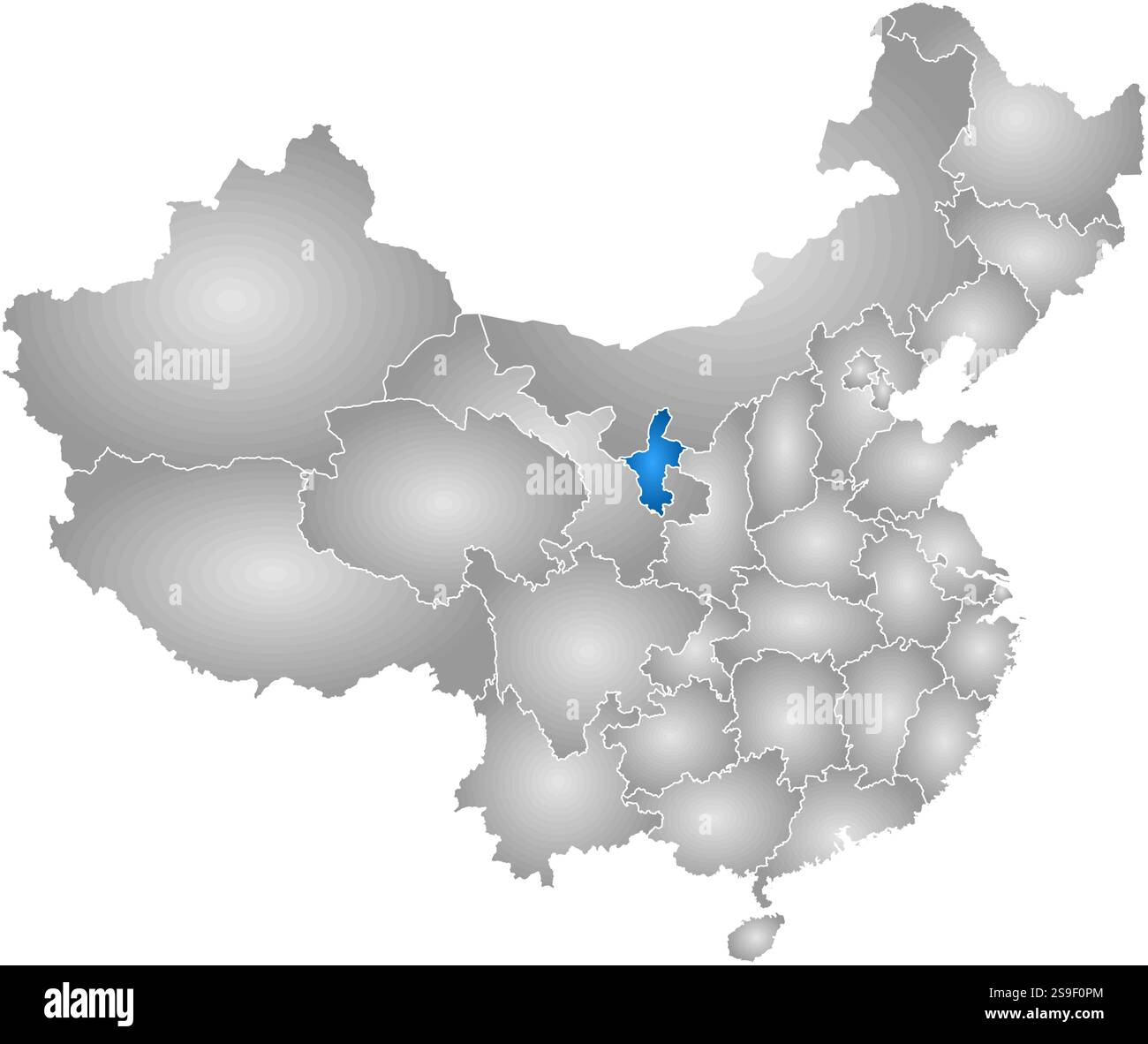 Map of China with the provinces, filled with a radial gradient, Ningxia ...