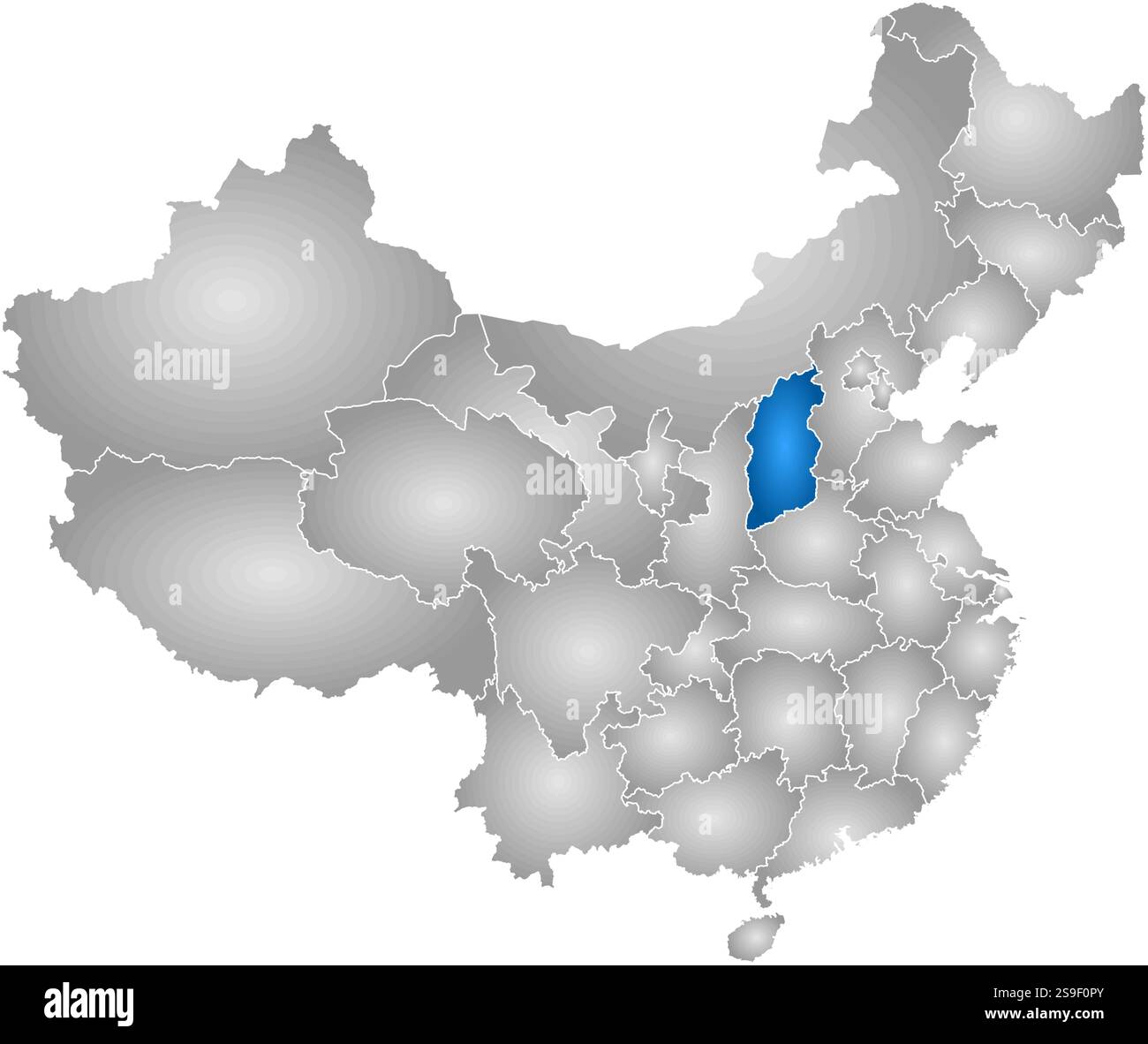 Map of China with the provinces, filled with a radial gradient, Shanxi ...