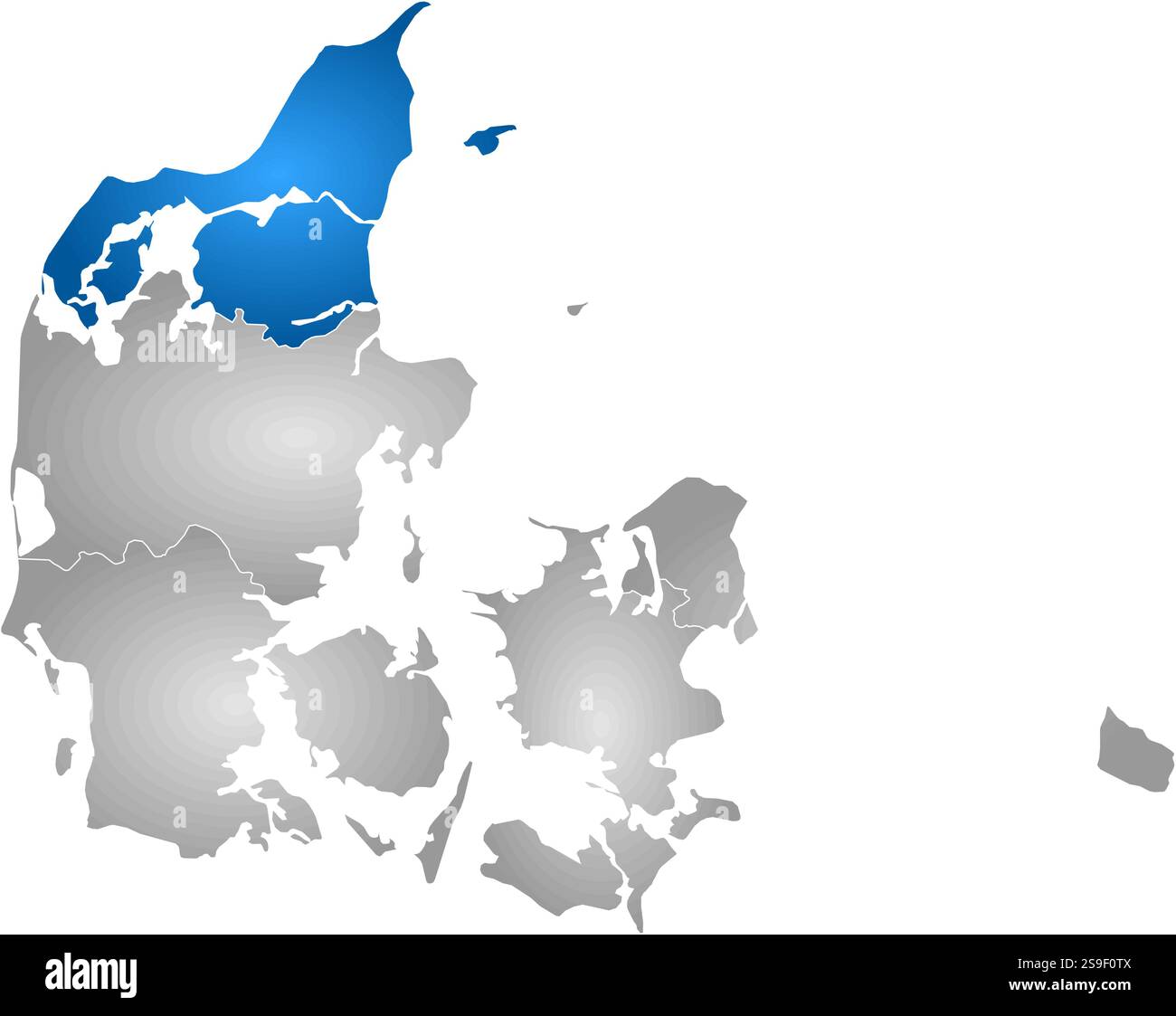 Map of Danmark with the provinces, filled with a radial gradient, North ...