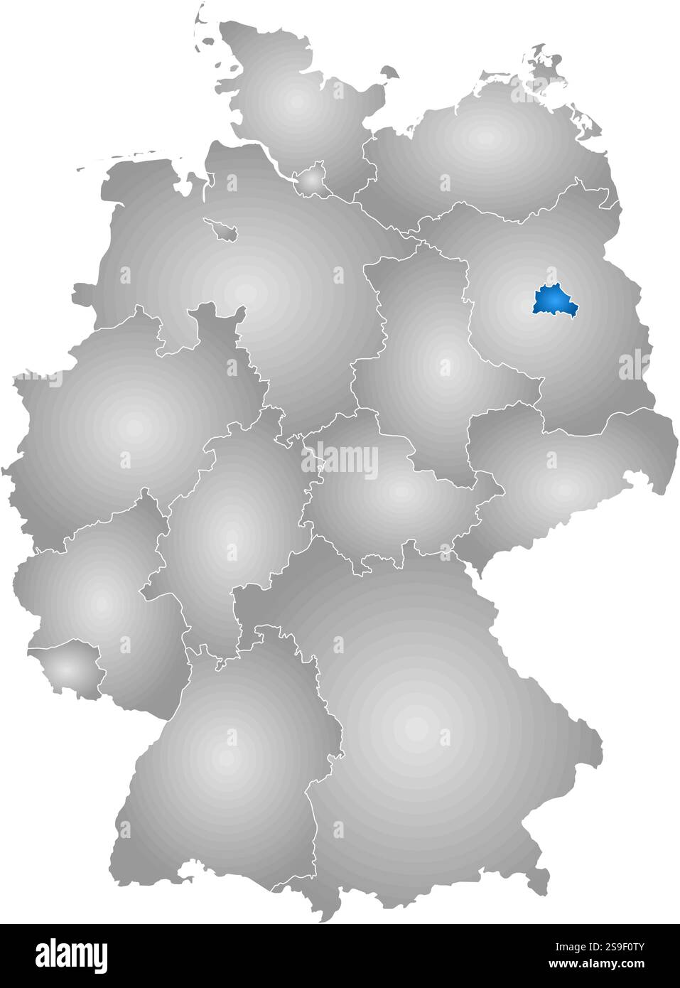 Map of Germany with the provinces, filled with a radial gradient ...