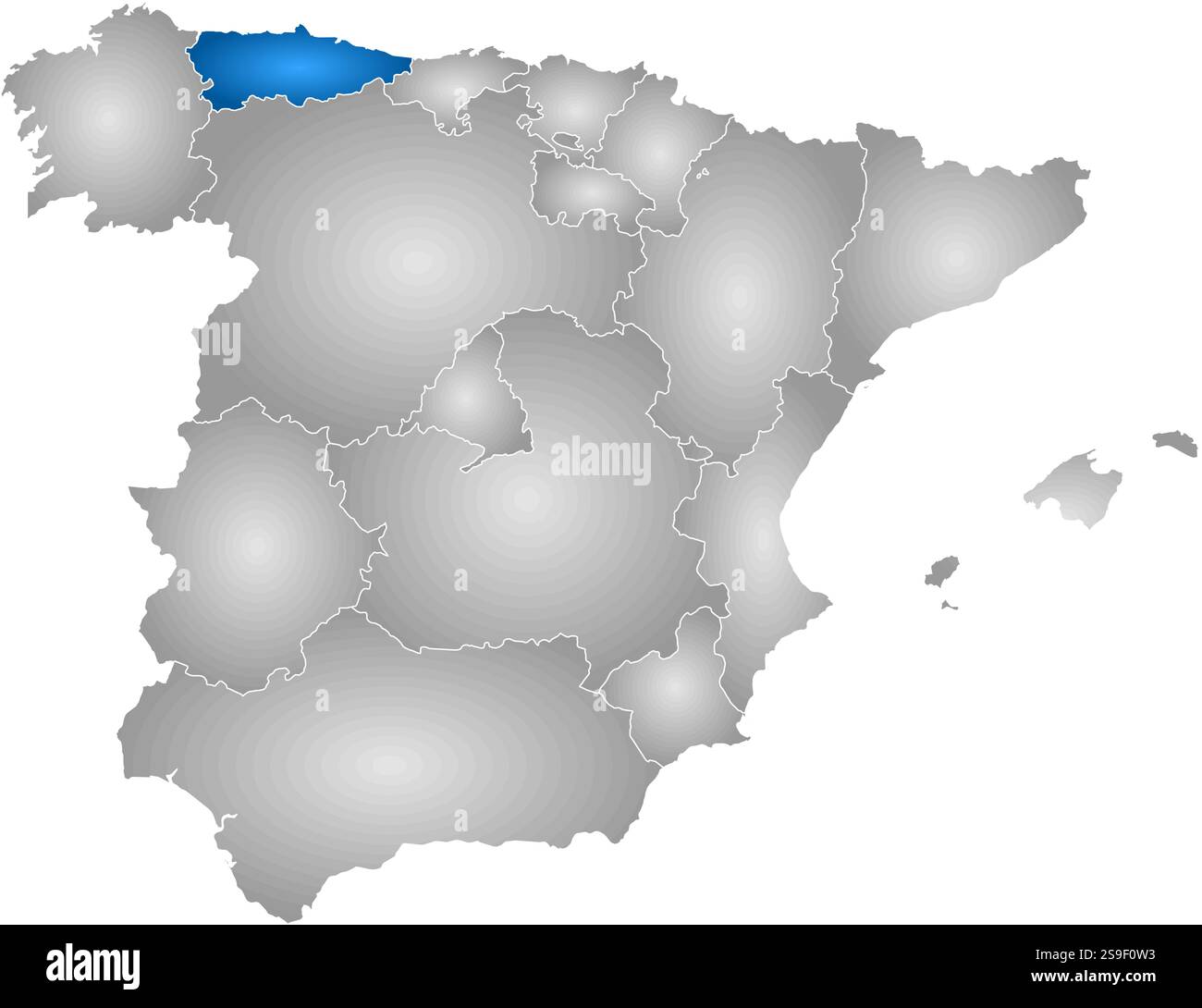 Map of Spain with the provinces, filled with a radial gradient ...