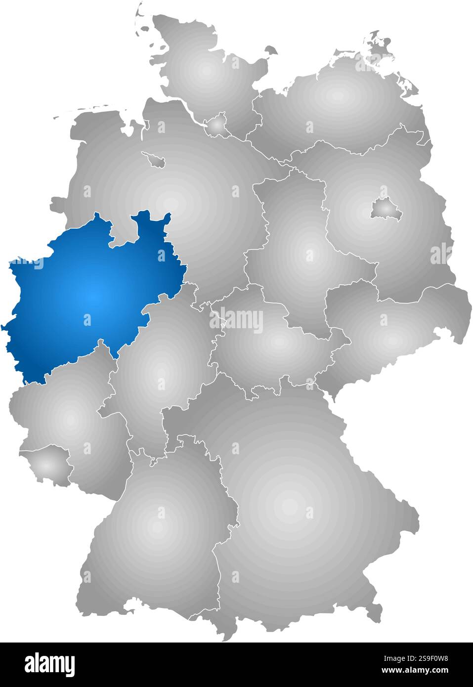 Map of Germany with the provinces, filled with a radial gradient, North ...