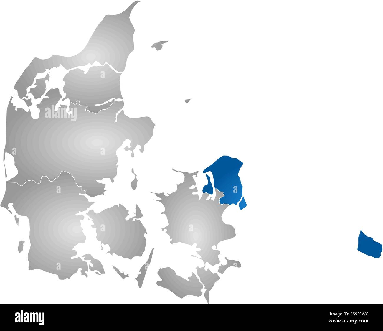 Map of Danmark with the provinces, filled with a radial gradient ...