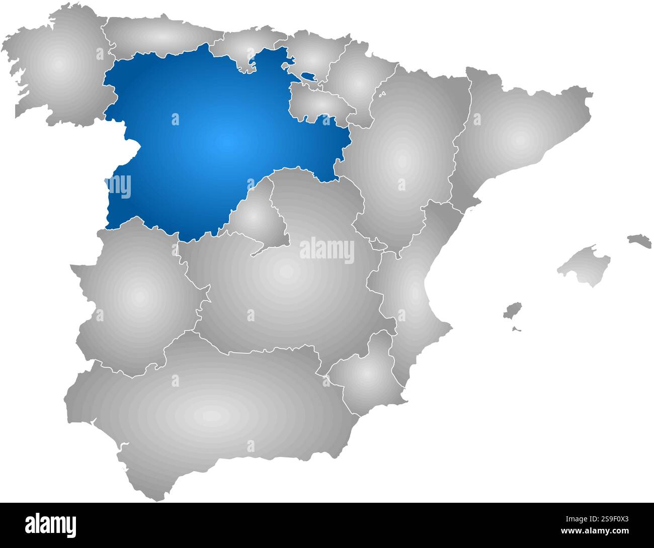 Map of Spain with the provinces, filled with a radial gradient, Castile ...