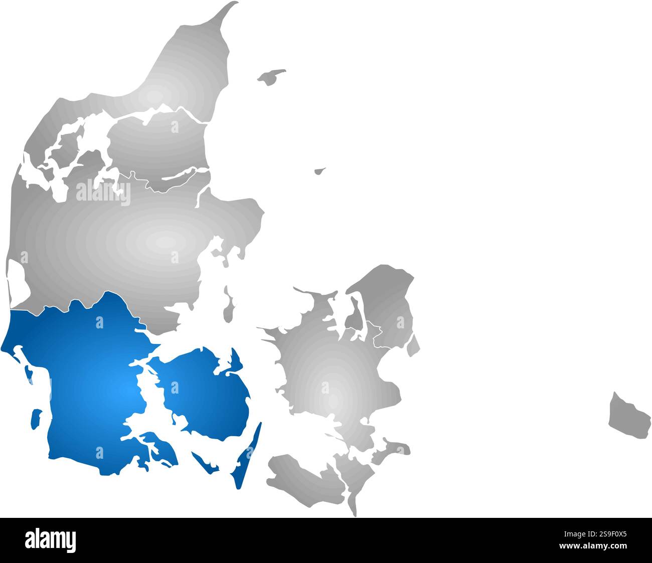 Map of Danmark with the provinces, filled with a radial gradient, South ...