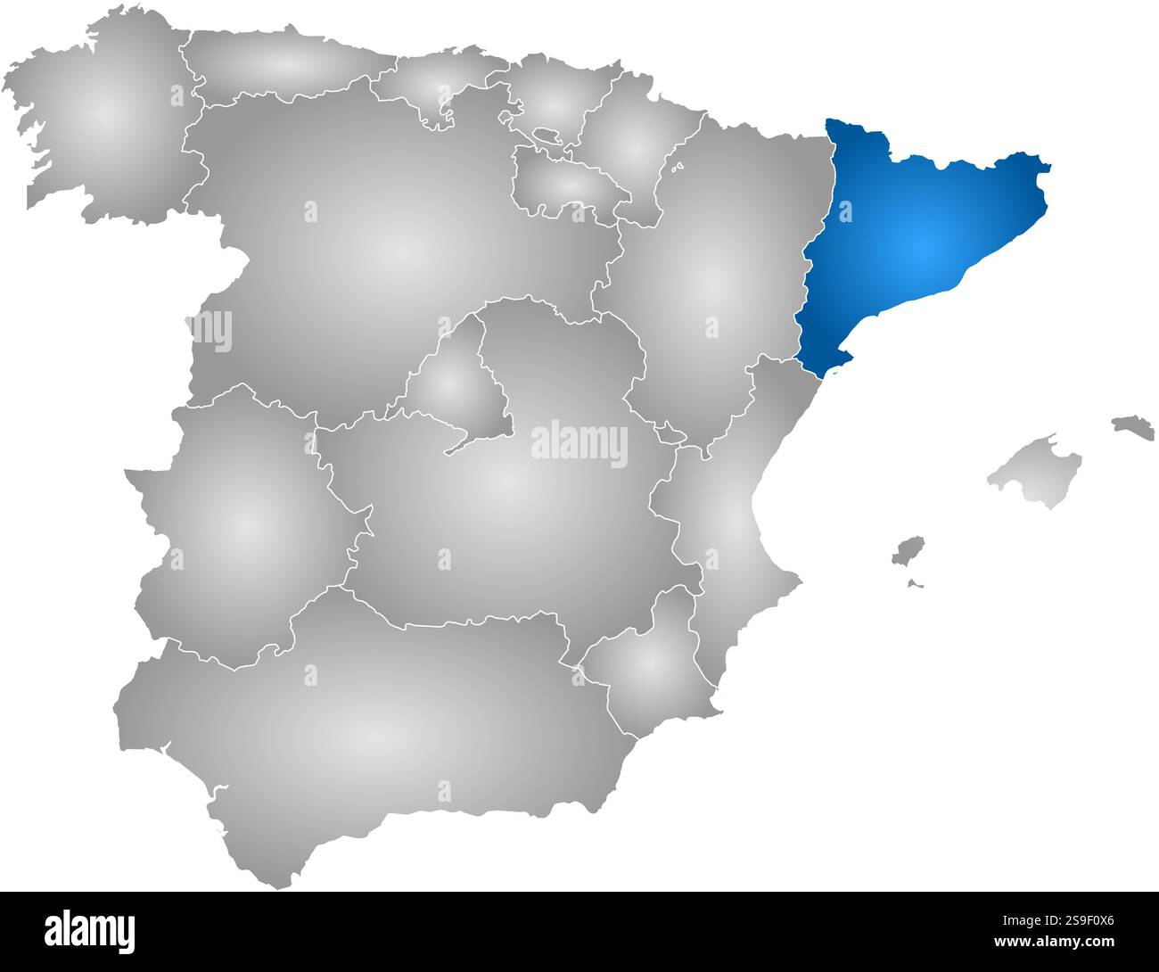 Map of Spain with the provinces, filled with a radial gradient ...