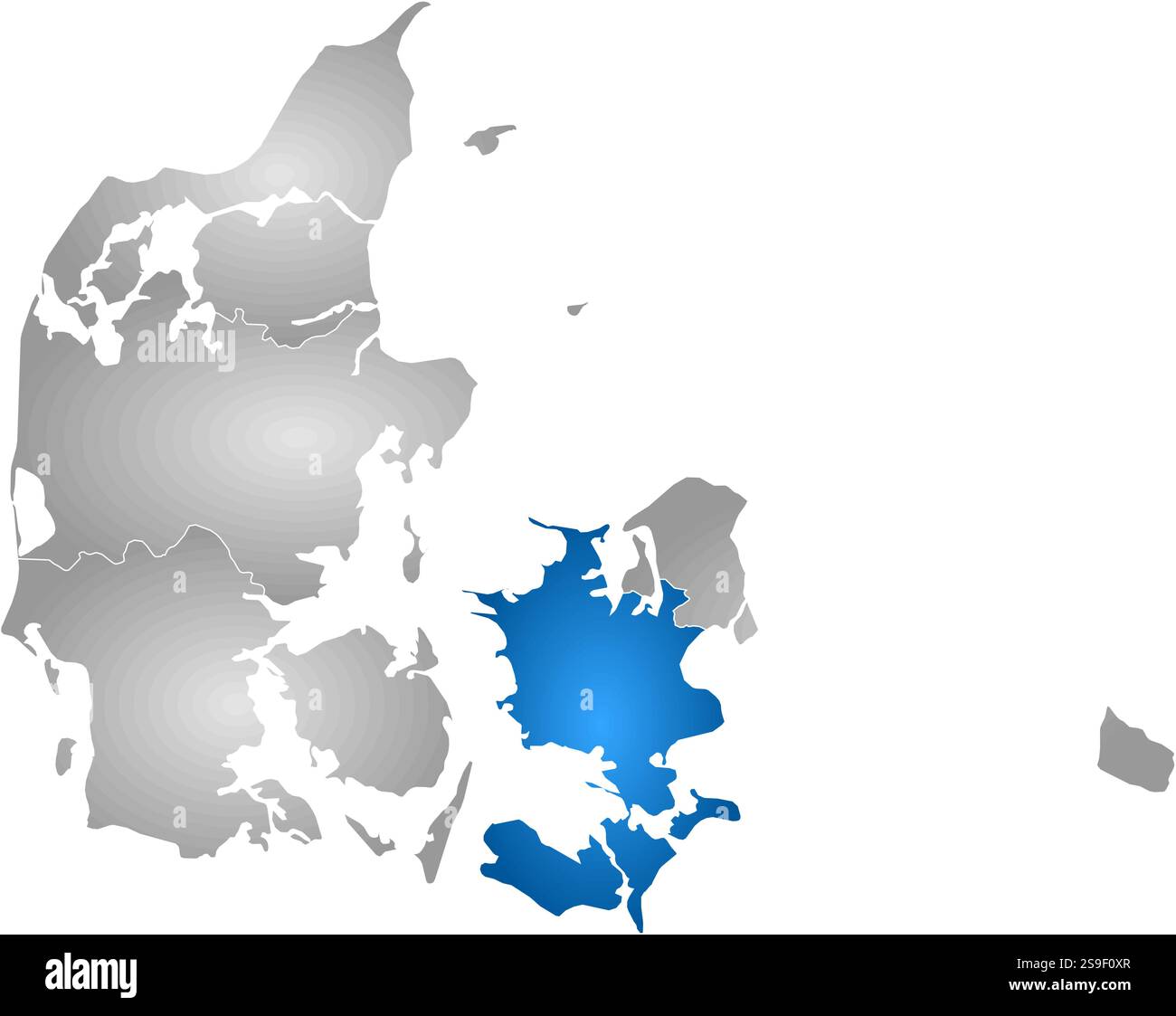 Map of Danmark with the provinces, filled with a radial gradient ...