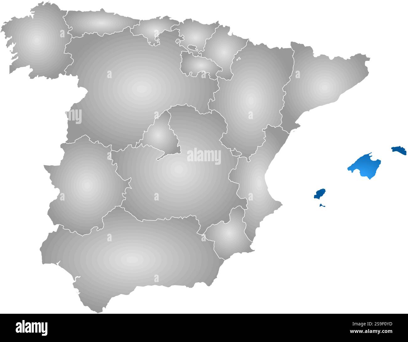 Map of Spain with the provinces, filled with a radial gradient ...