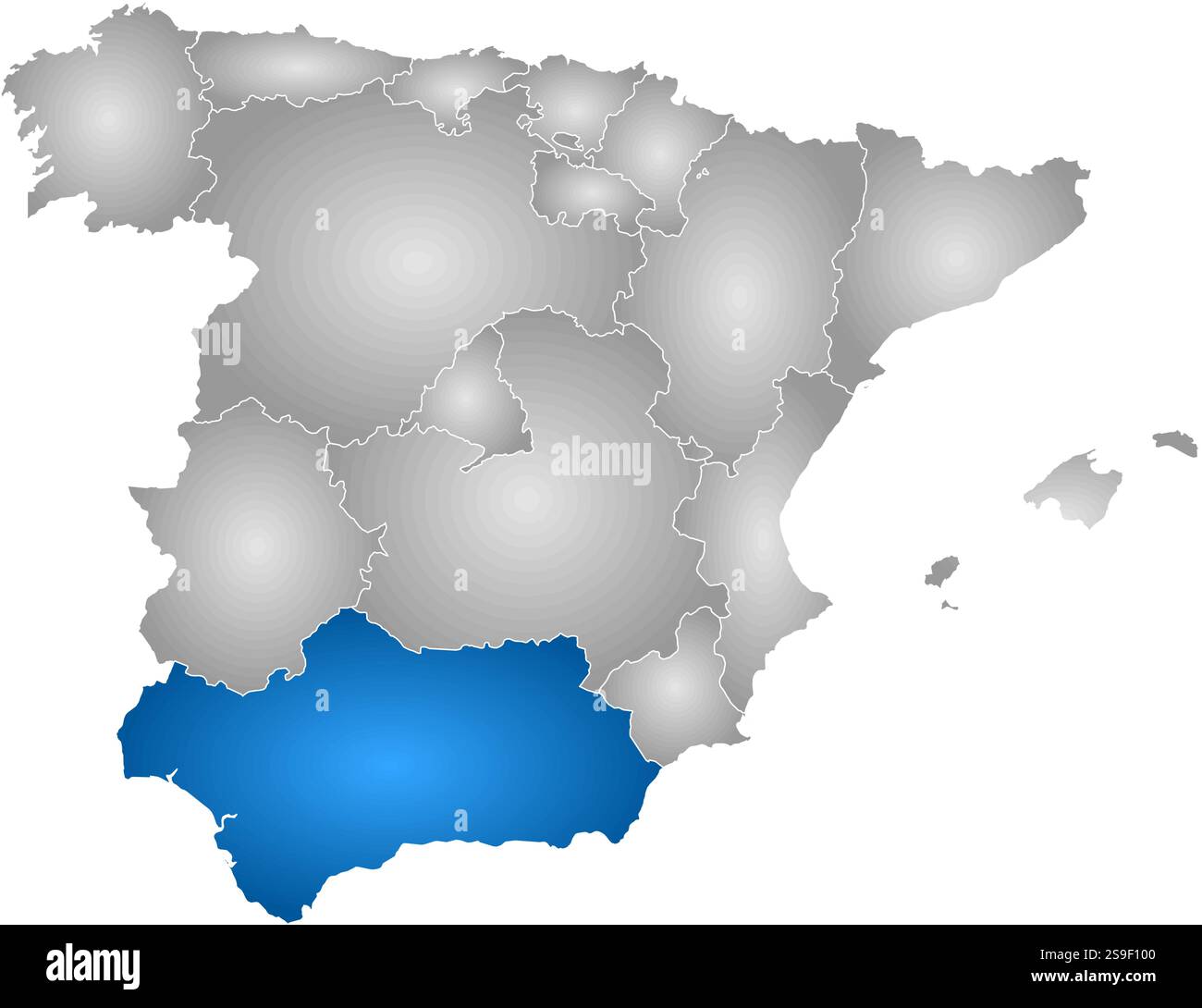 Map of Spain with the provinces, filled with a radial gradient ...