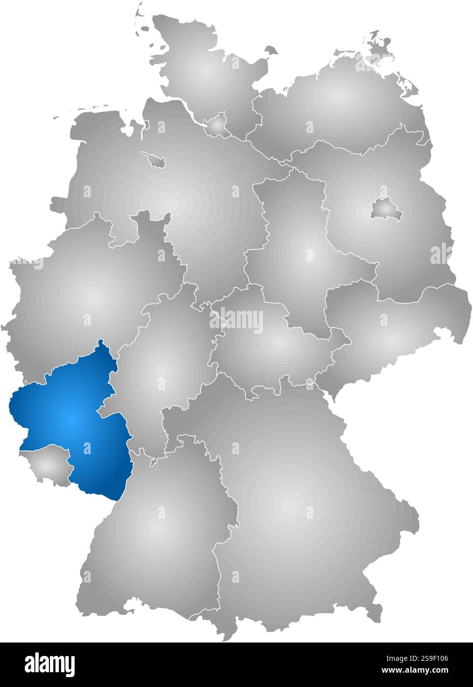 Map of Germany with the provinces, filled with a radial gradient ...