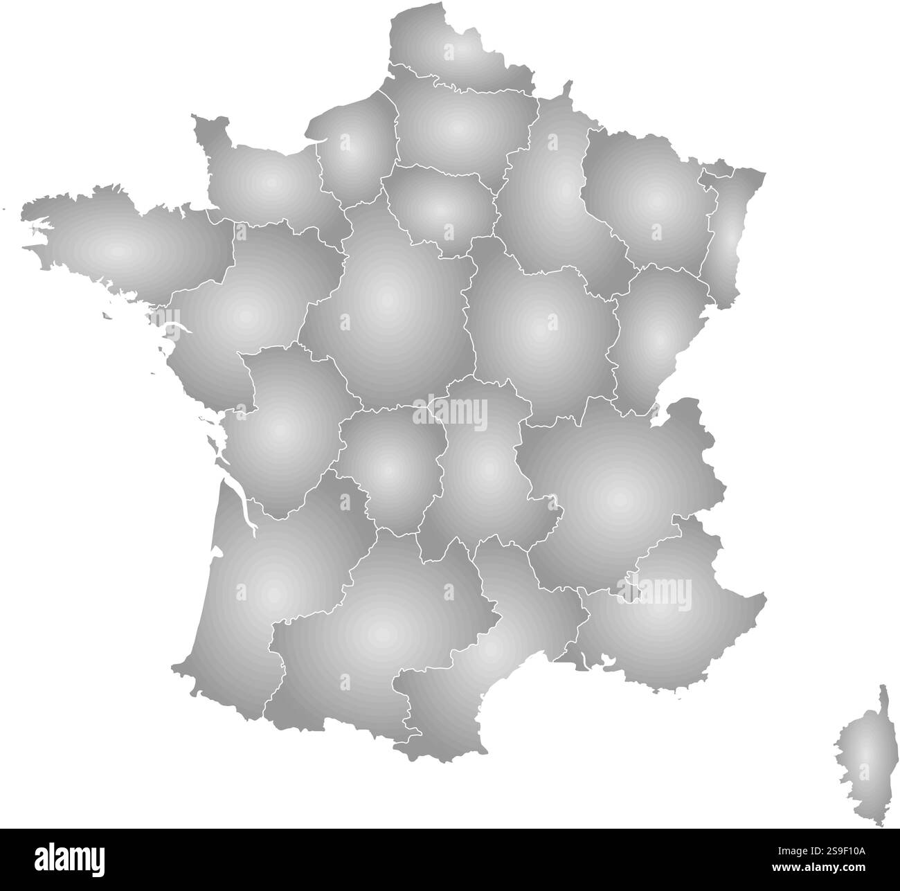 Map of France with the provinces, filled with a radial gradient Stock ...
