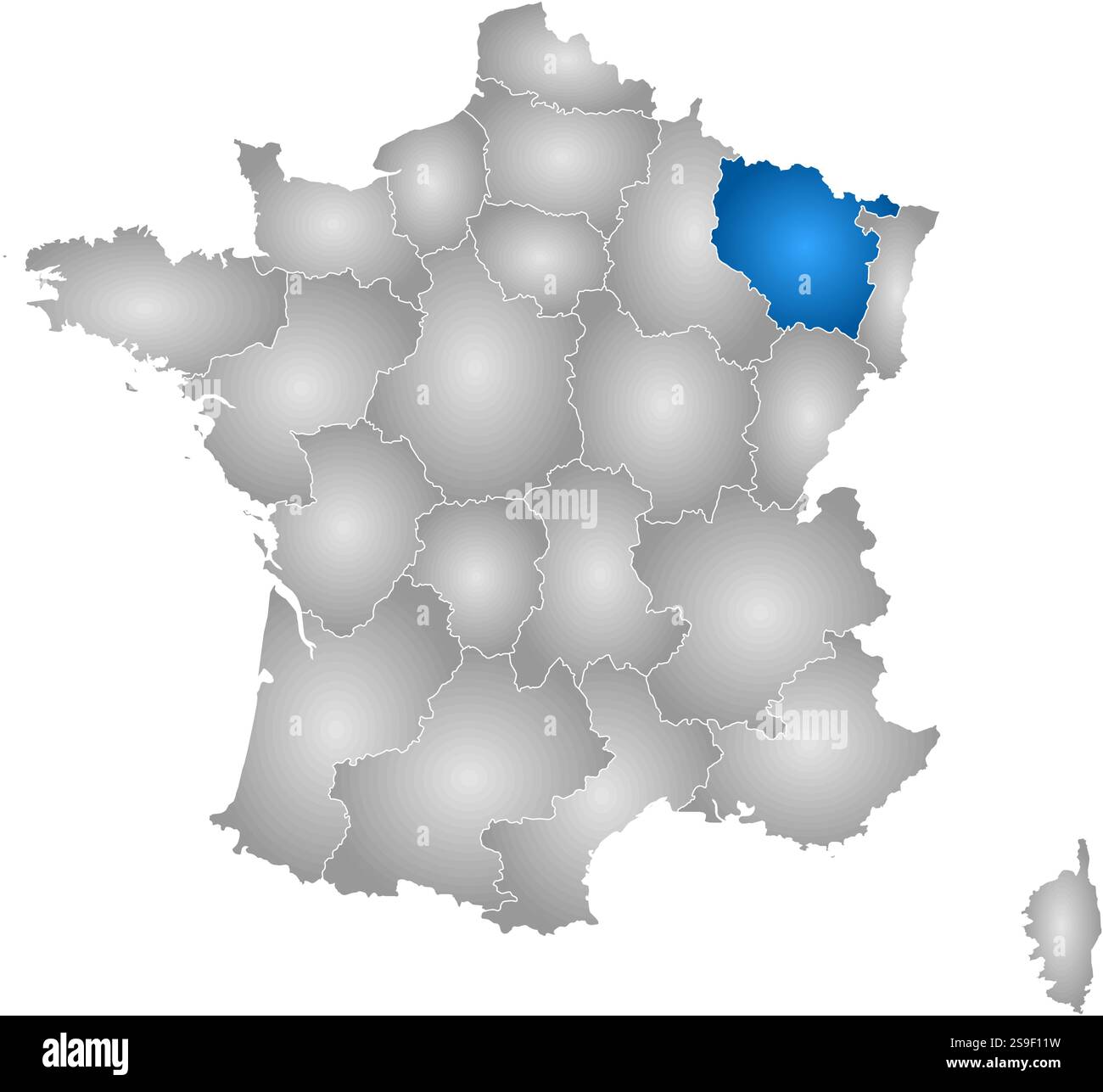 Map of France with the provinces, filled with a radial gradient ...