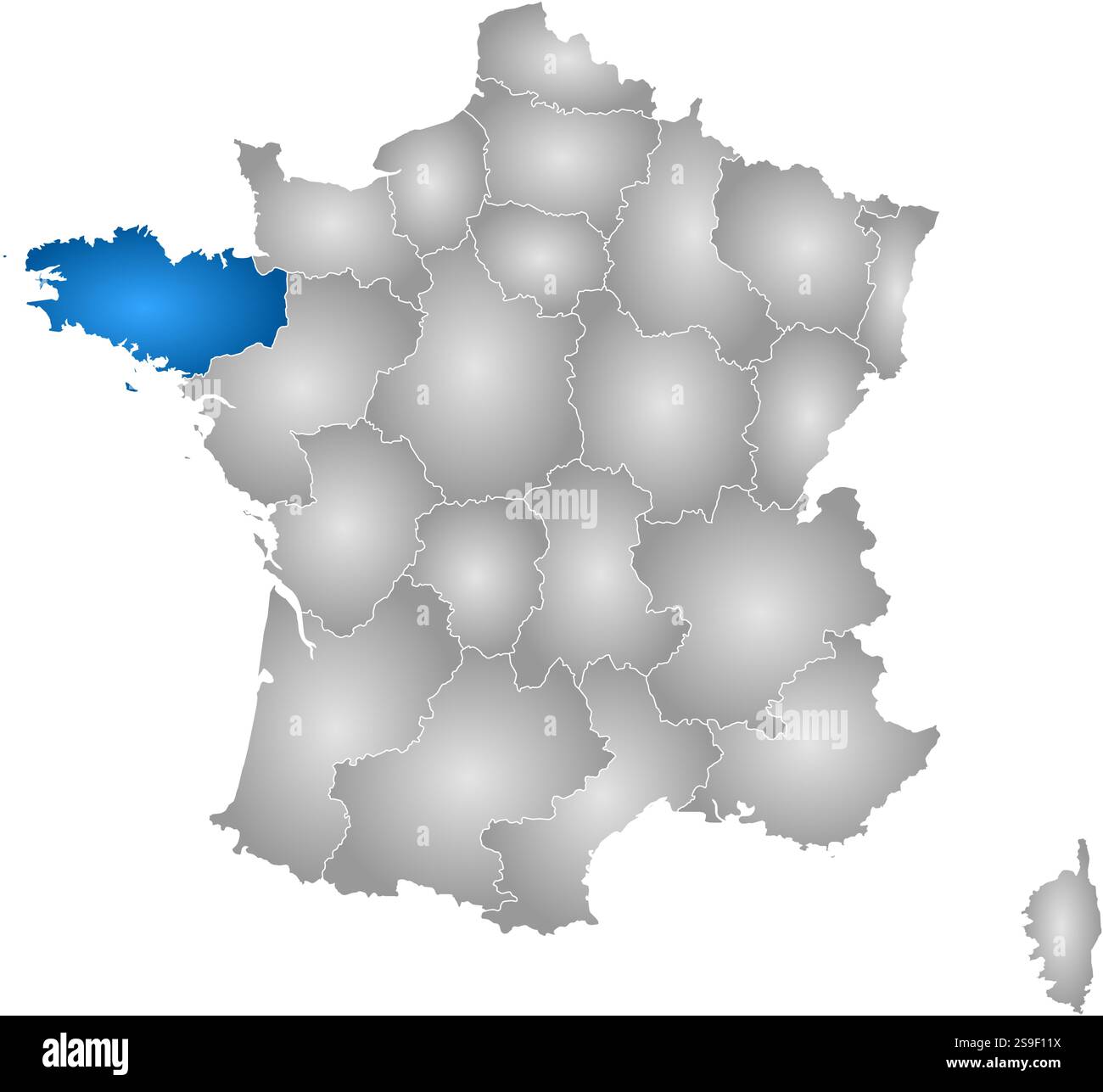 Map of France with the provinces, filled with a radial gradient ...
