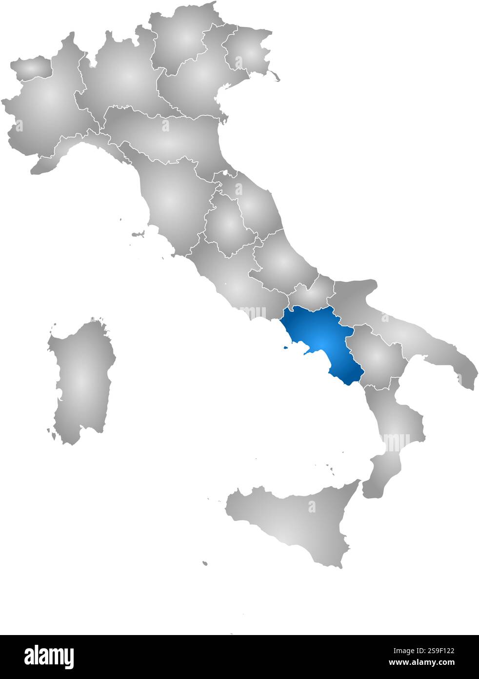 Map of Italy with the provinces, filled with a radial gradient ...