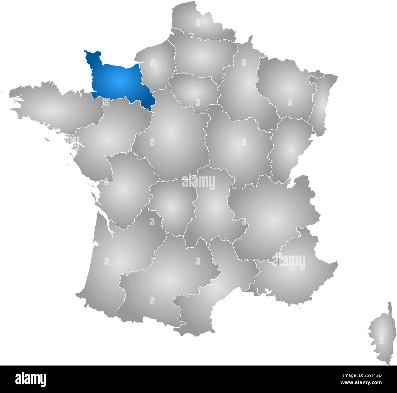 Map of France with the provinces, filled with a radial gradient, Lower ...