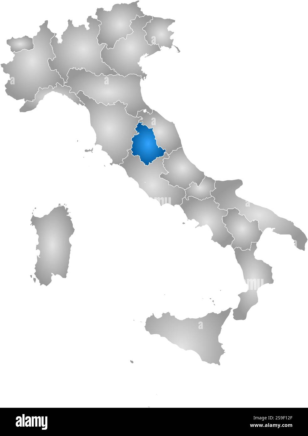 Map of Italy with the provinces, filled with a radial gradient, Umbria ...