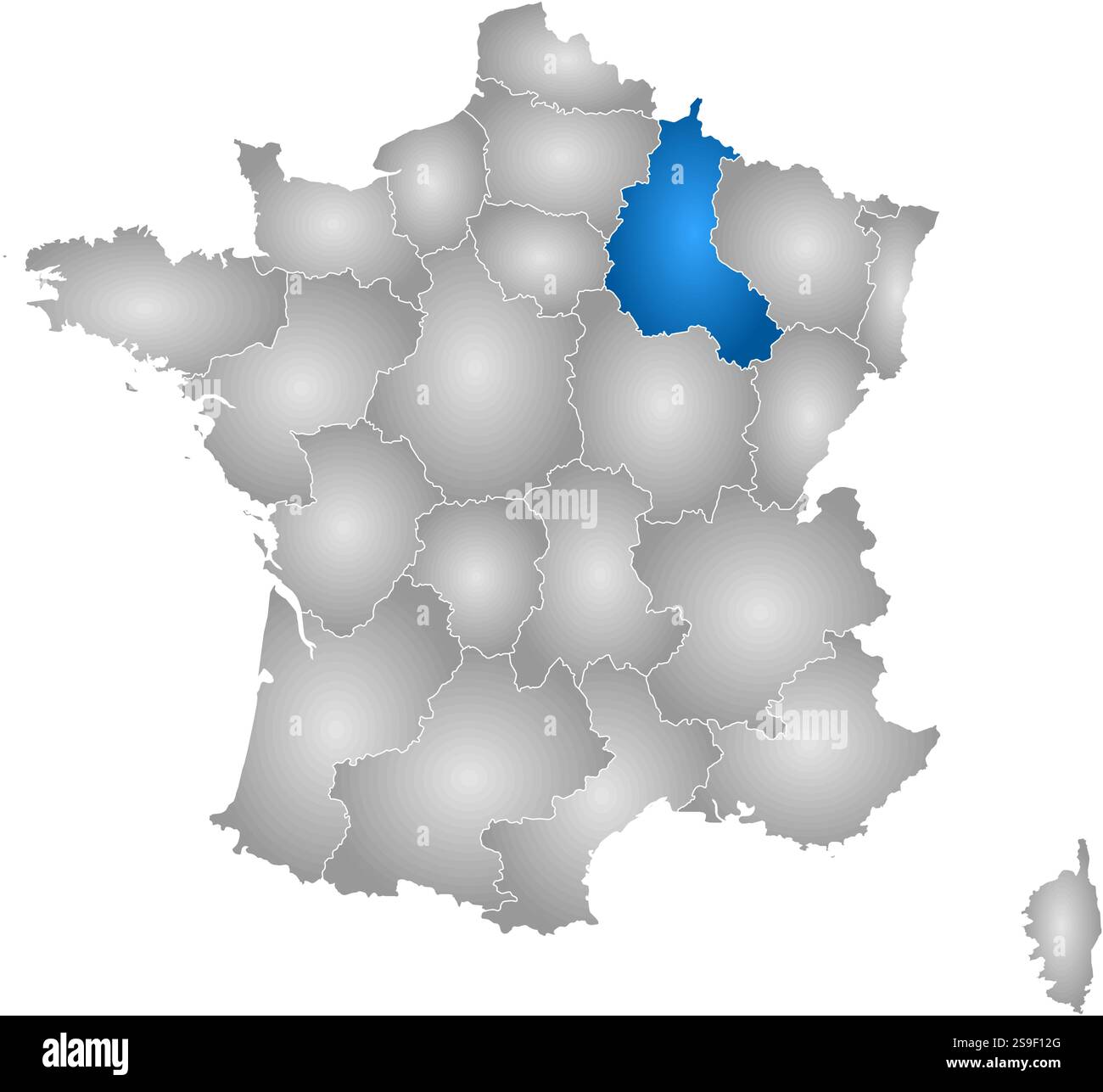 Map of France with the provinces, filled with a radial gradient ...