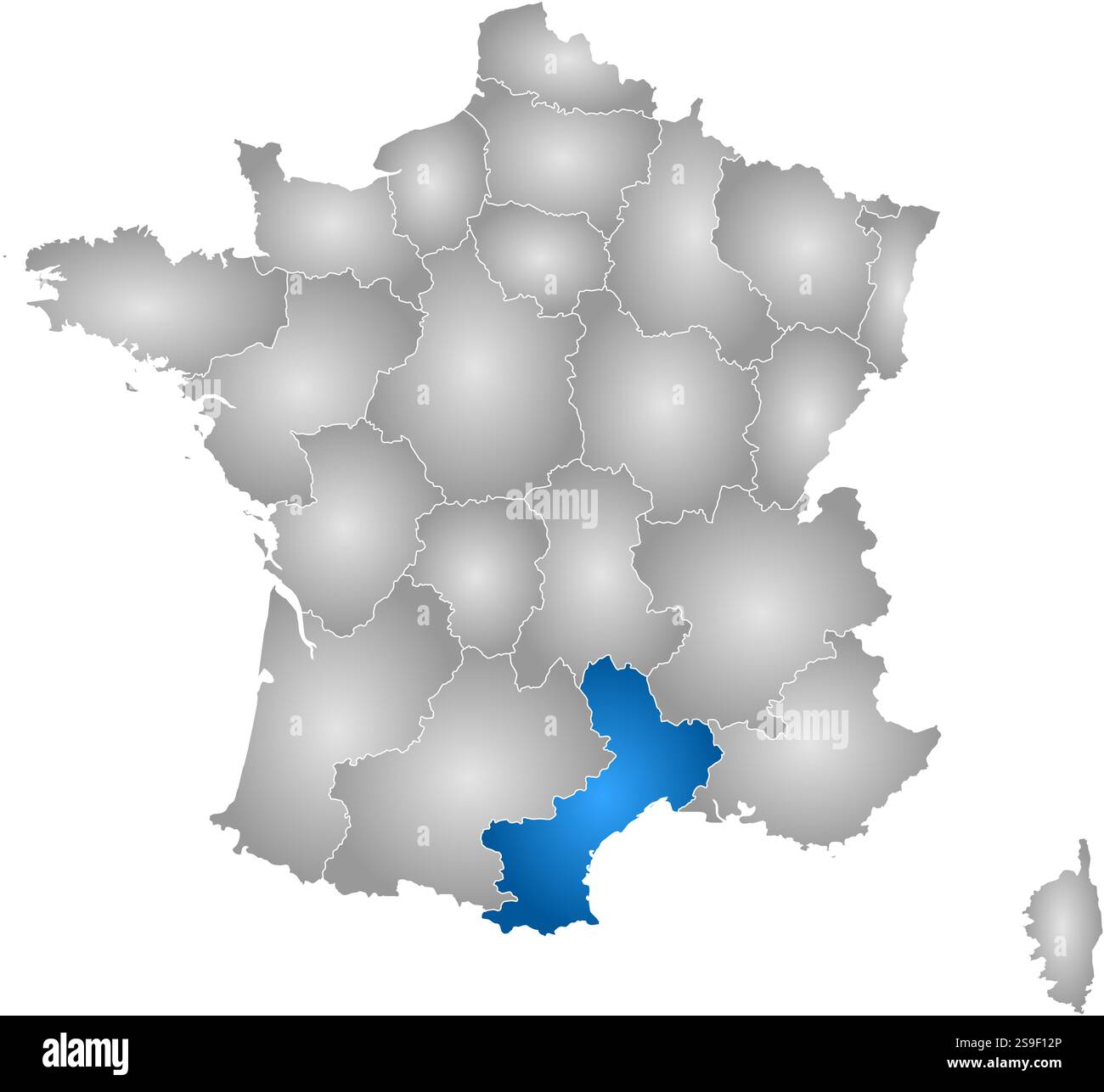 Map of France with the provinces, filled with a radial gradient ...