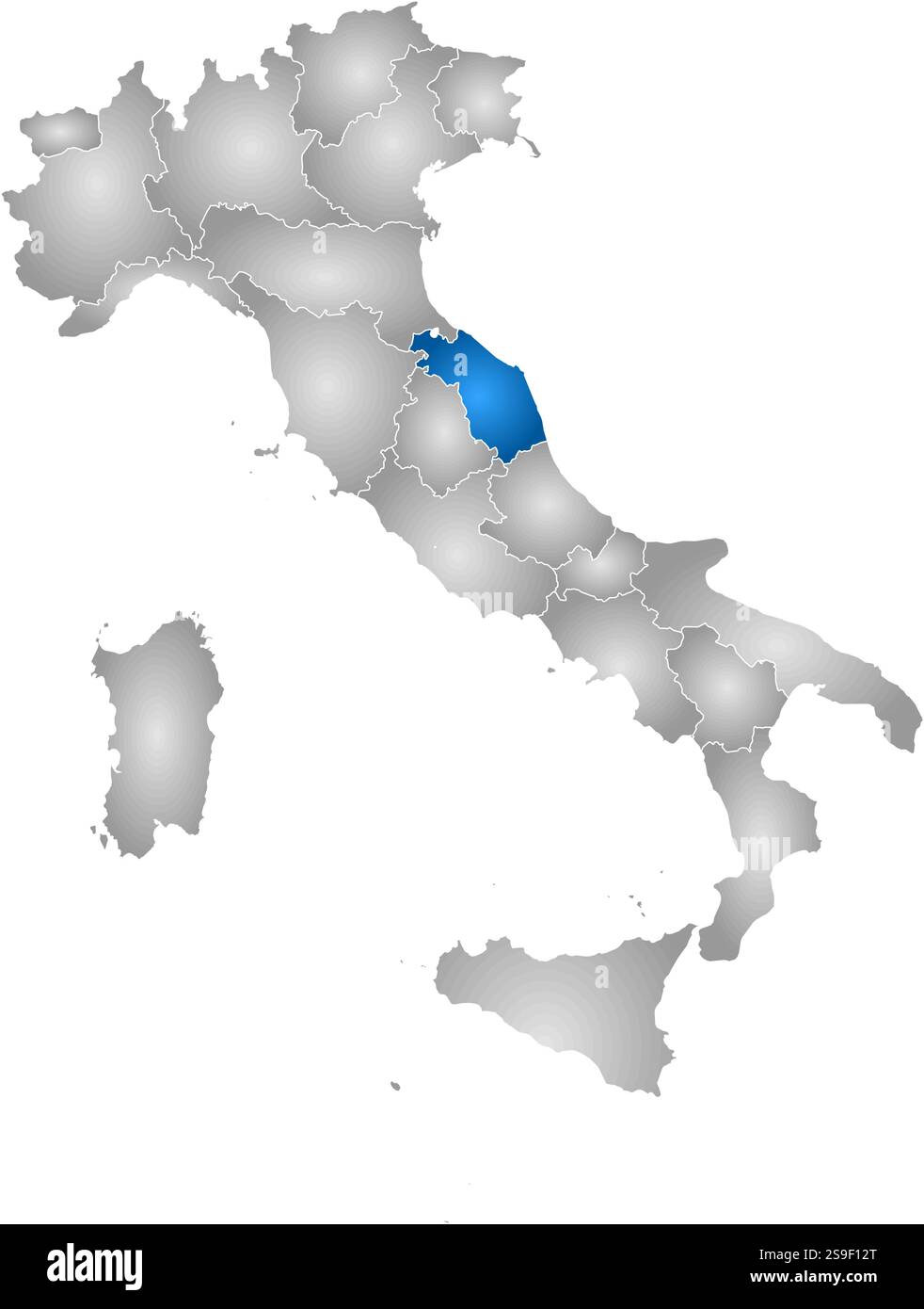Map of Italy with the provinces, filled with a radial gradient, Marche ...
