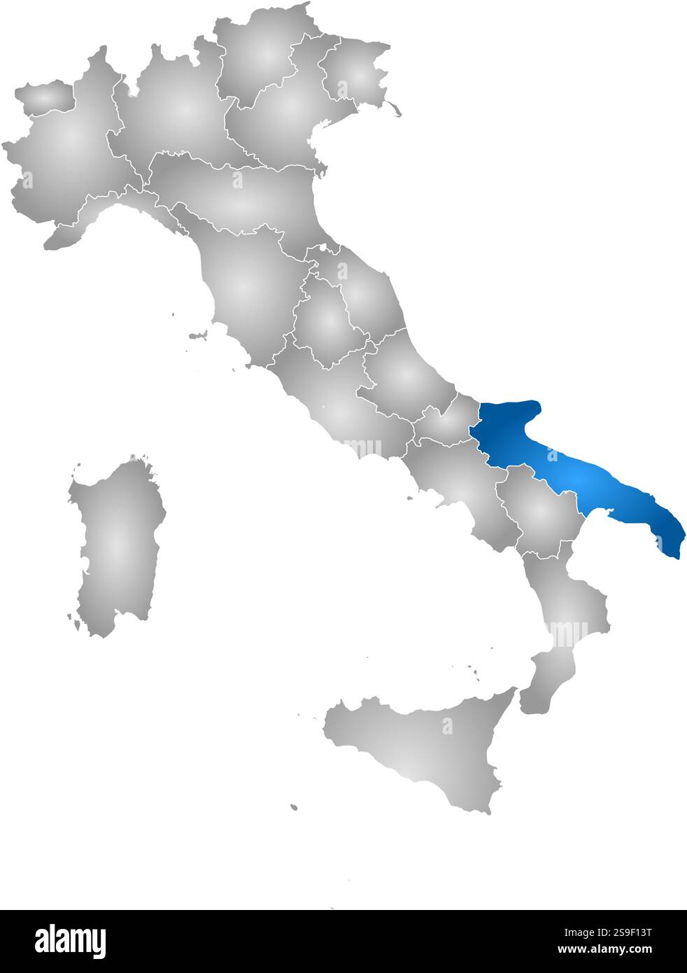Map of Italy with the provinces, filled with a radial gradient, Apulia ...