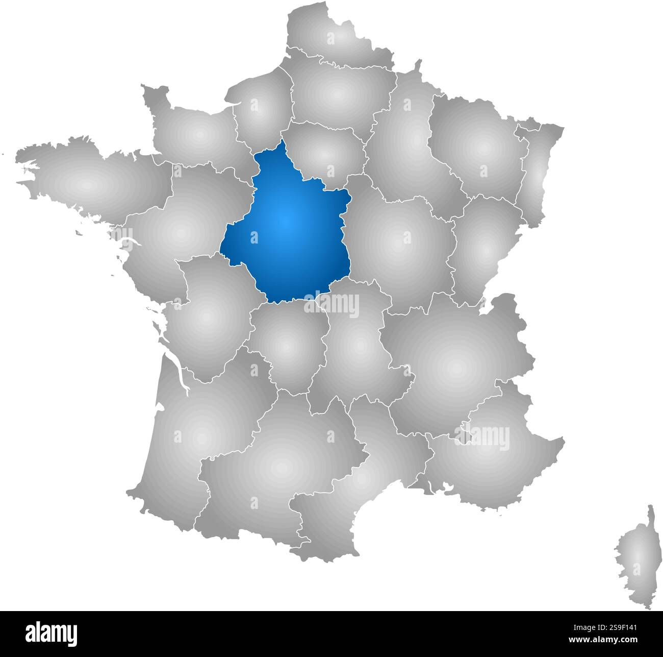 Map of France with the provinces, filled with a radial gradient, Centre ...