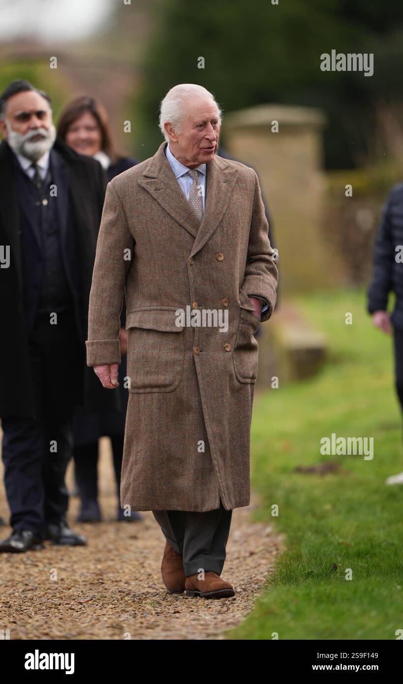King Charles III arrives for a Sunday church service at St Mary the ...