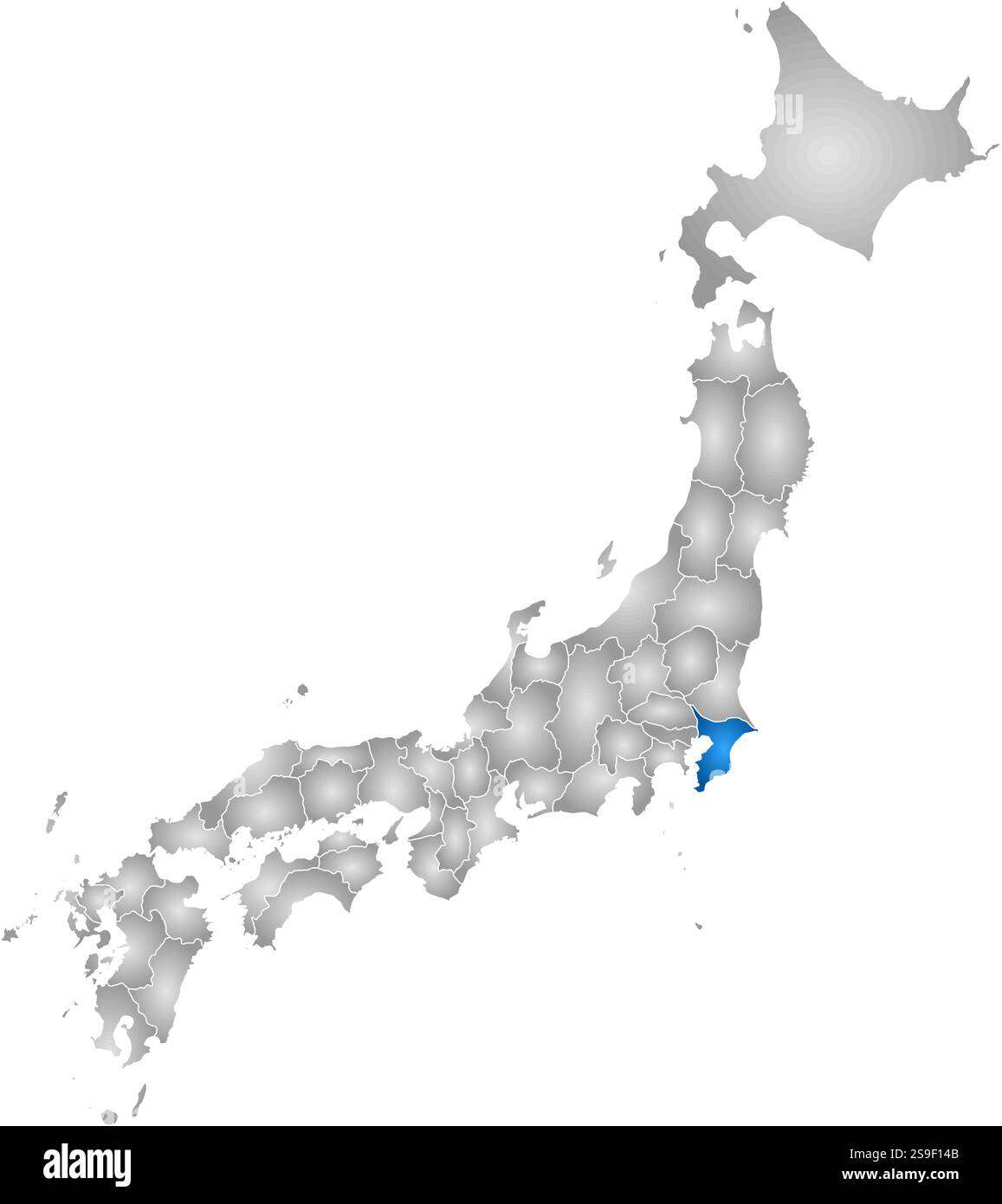 Map of Japan with the provinces, filled with a radial gradient, Chiba ...
