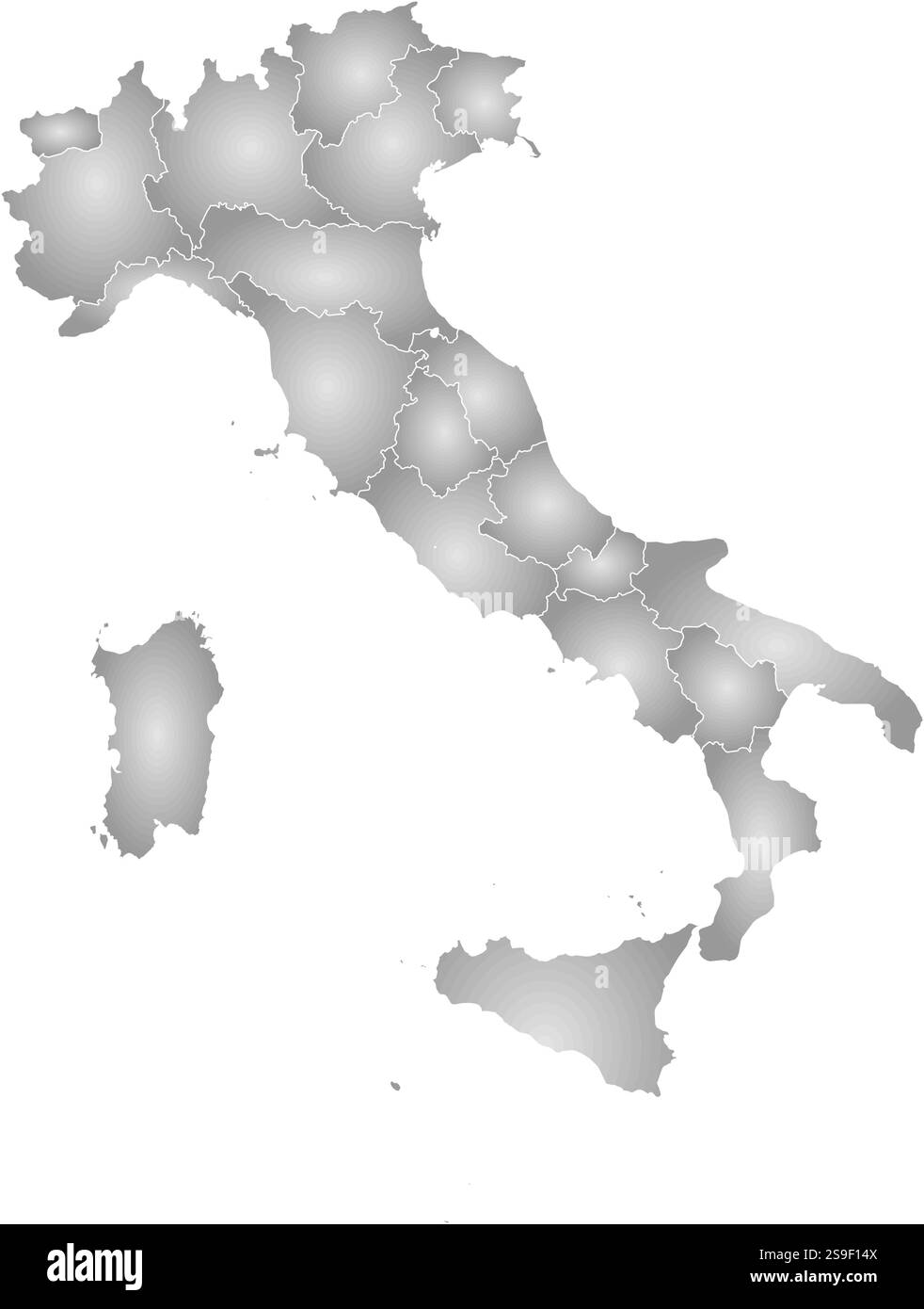 Map of Italy with the provinces, filled with a radial gradient Stock ...