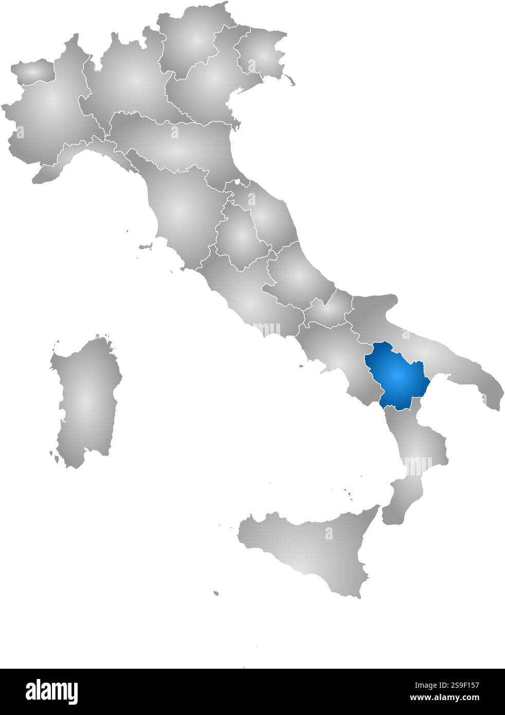 Map of Italy with the provinces, filled with a radial gradient ...