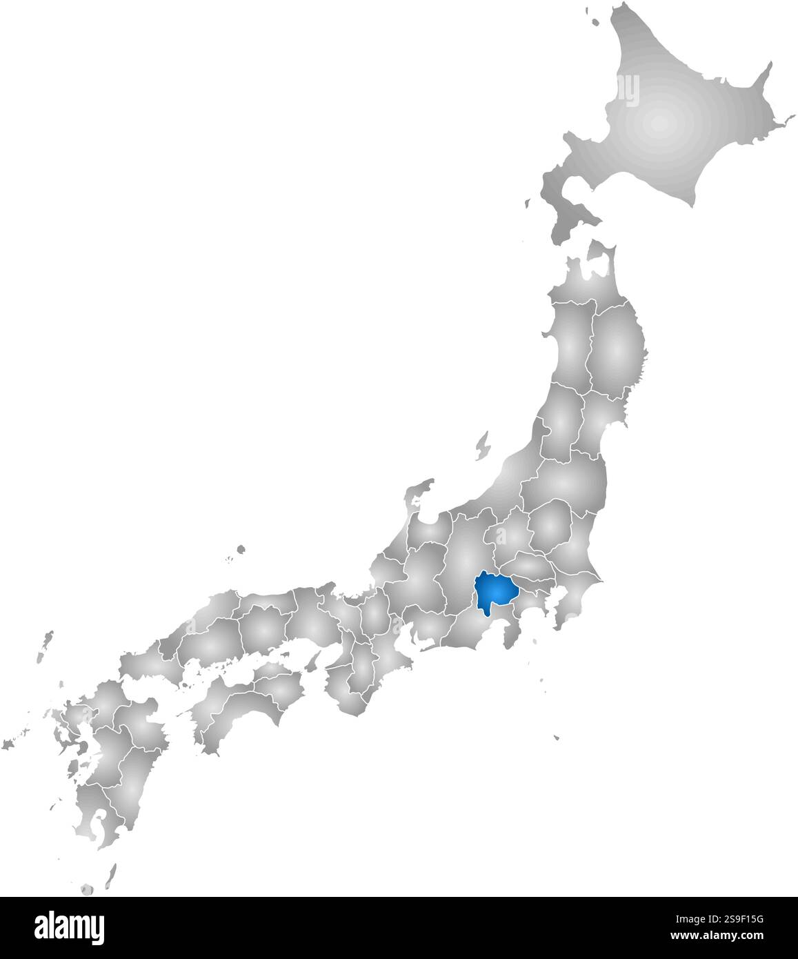 Map of Japan with the provinces, filled with a radial gradient ...