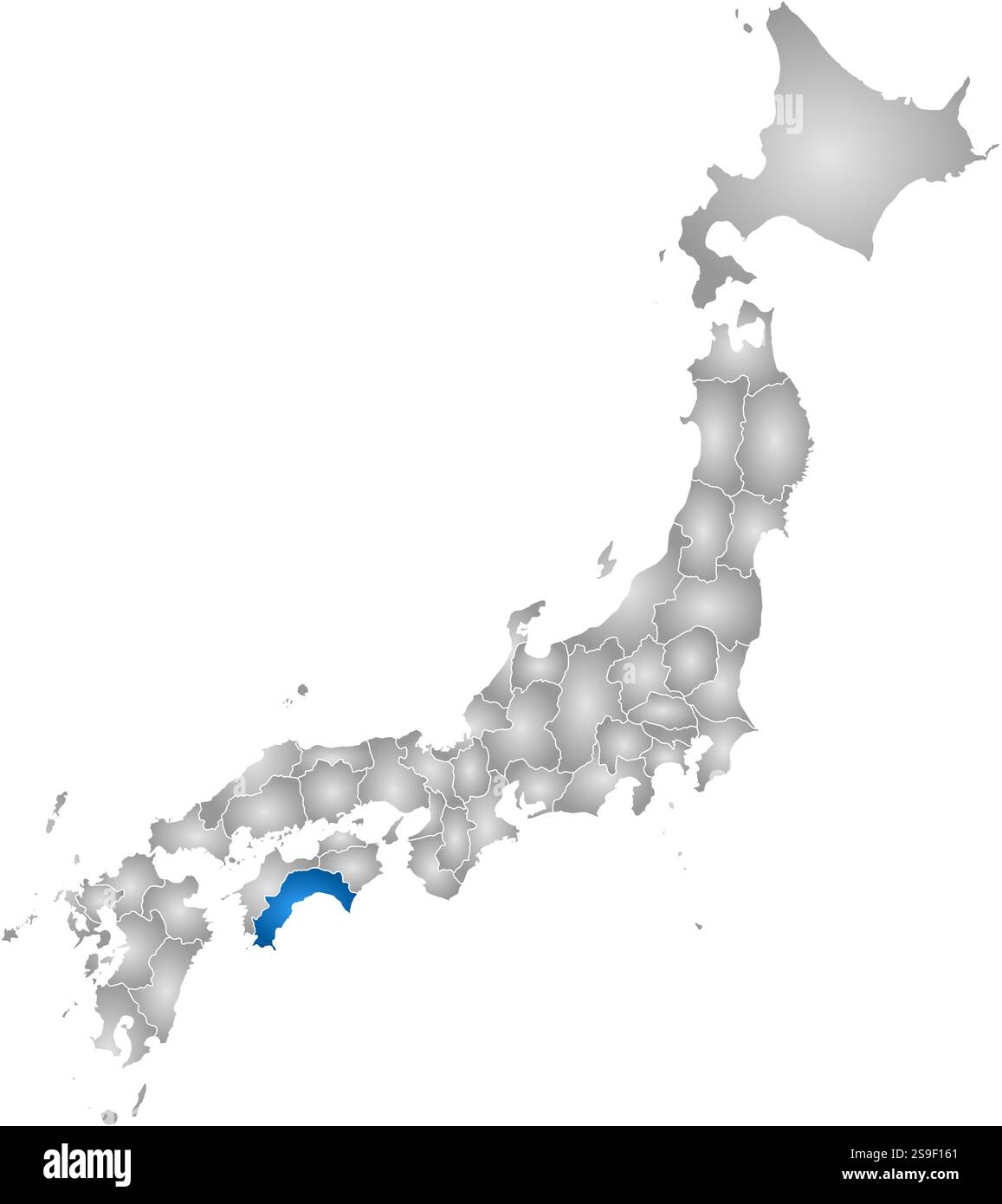 Map of Japan with the provinces, filled with a radial gradient, Kochi ...