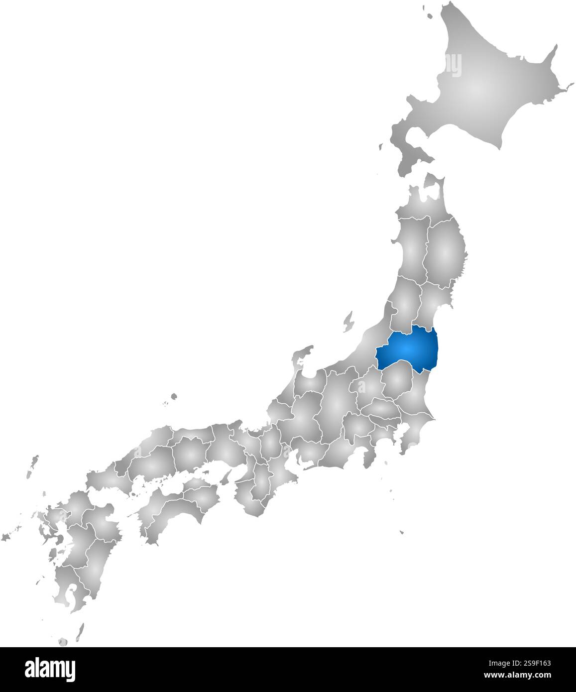Map of Japan with the provinces, filled with a radial gradient ...