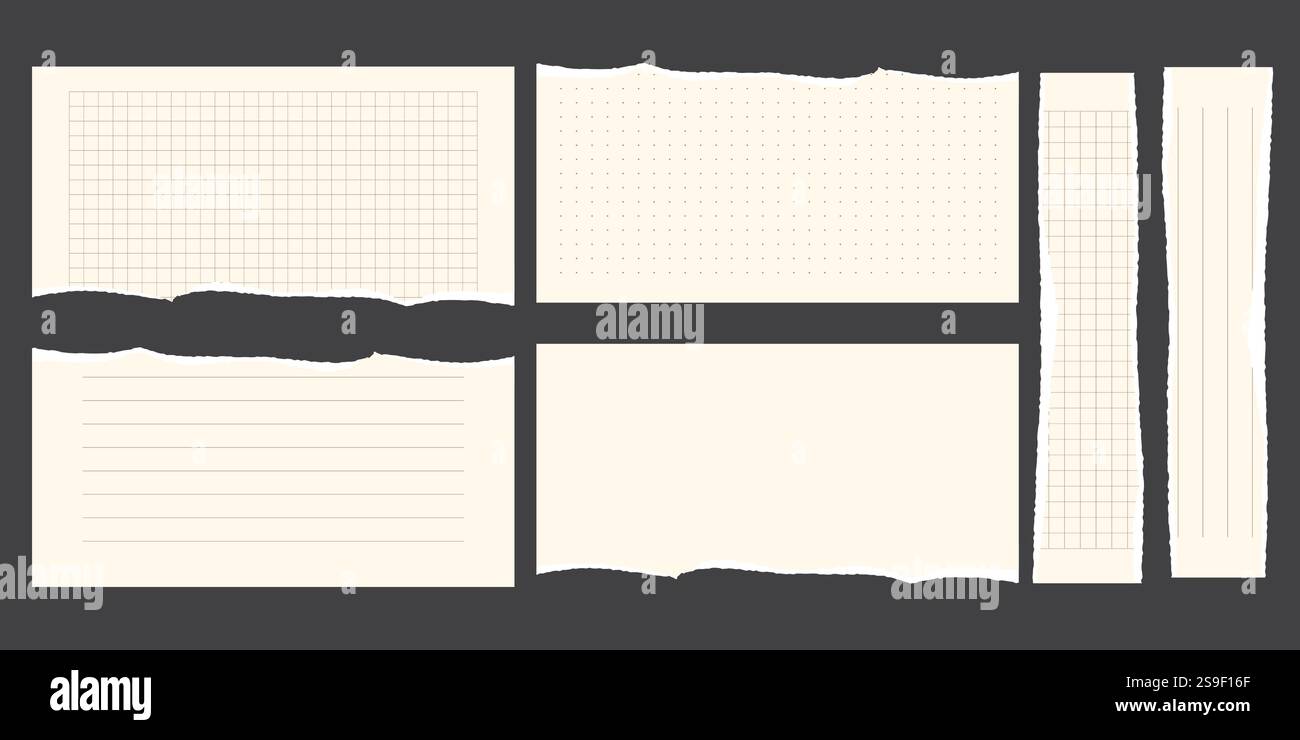 Paper scraps. Torn pieces of paper, with torn edges for notes ...