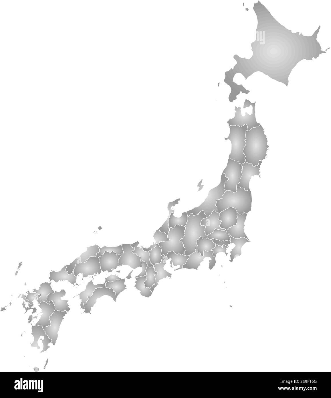 Map of Japan with the provinces, filled with a radial gradient Stock ...
