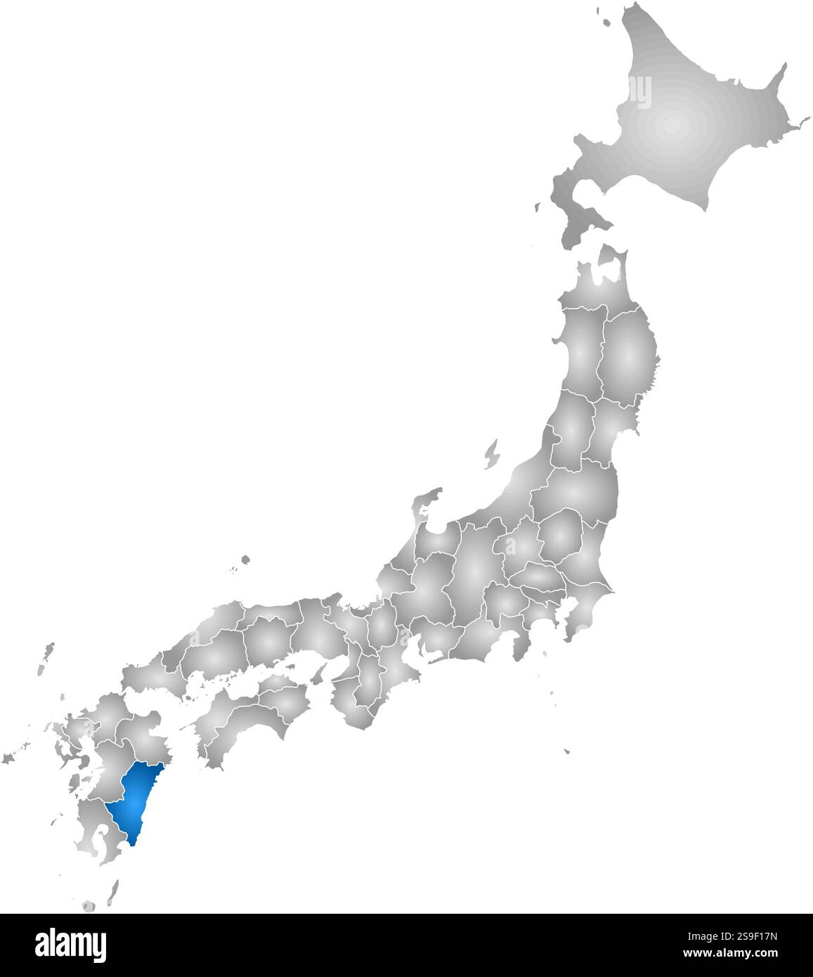Map of Japan with the provinces, filled with a radial gradient ...
