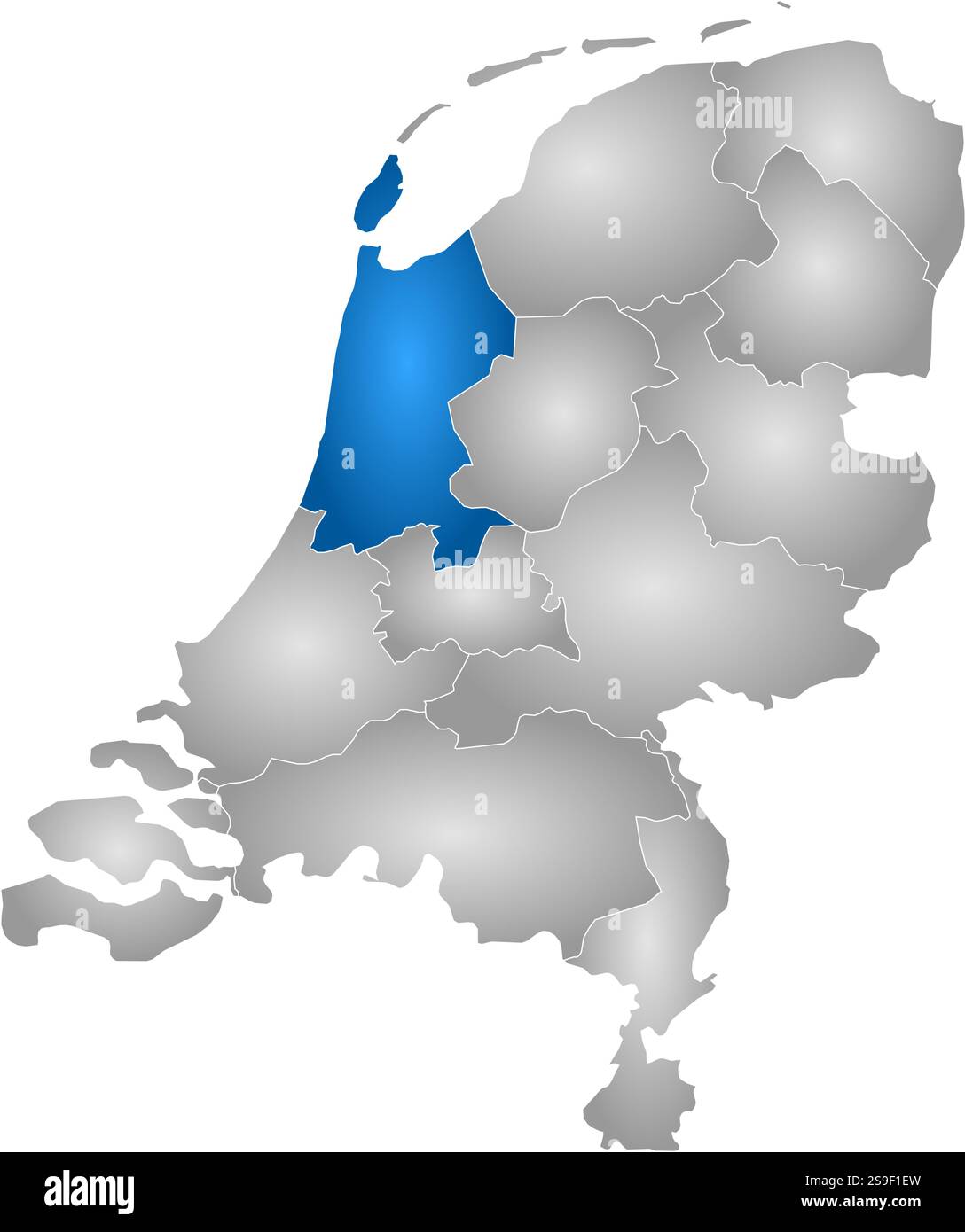 Map of Netherlands with the provinces, filled with a radial gradient ...