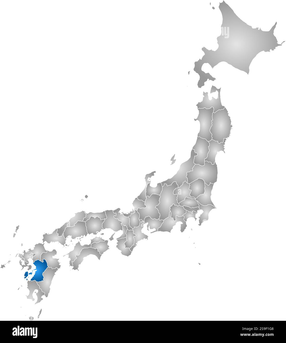 Map of Japan with the provinces, filled with a radial gradient ...