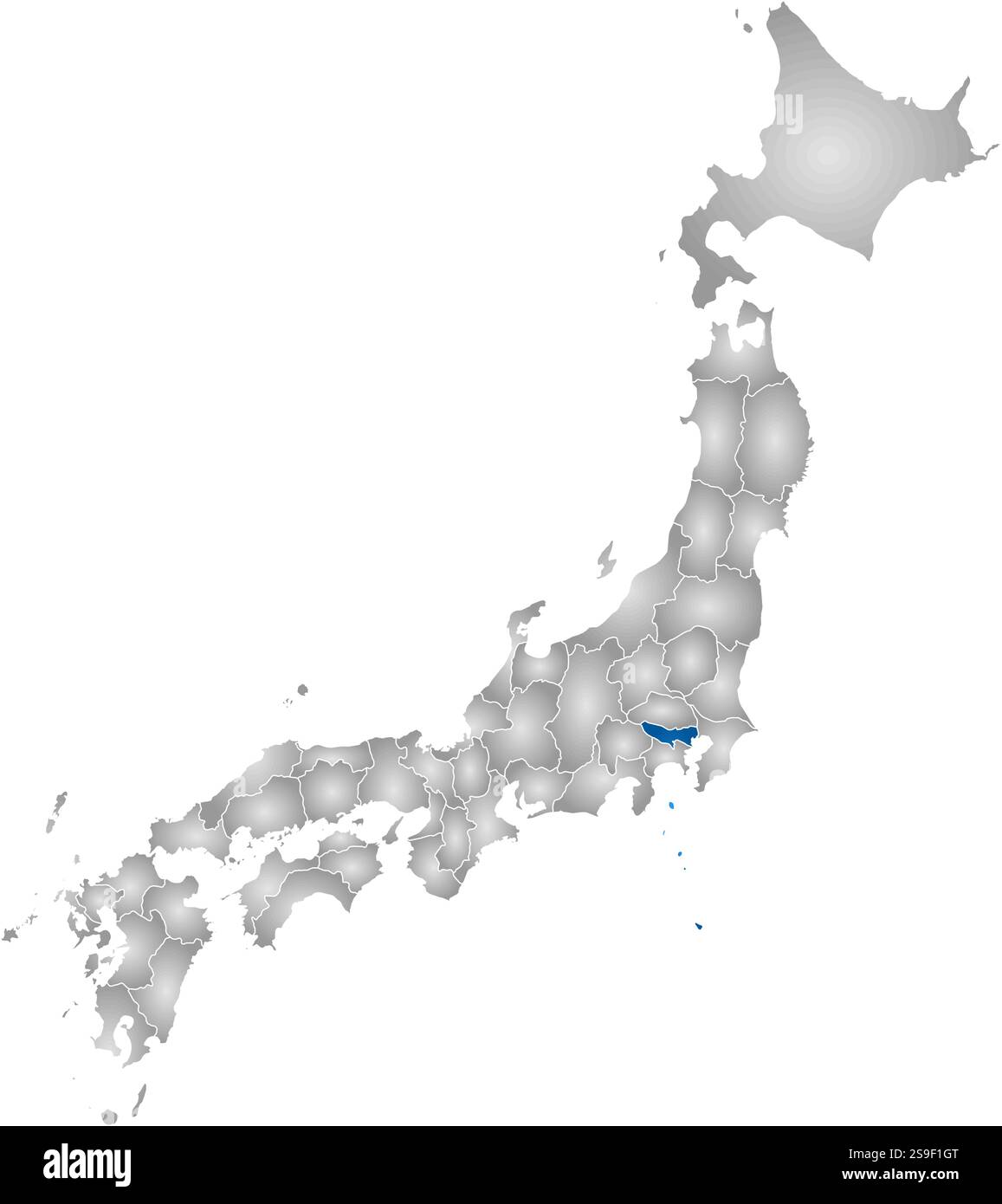 Map of Japan with the provinces, filled with a radial gradient, Tokyo ...