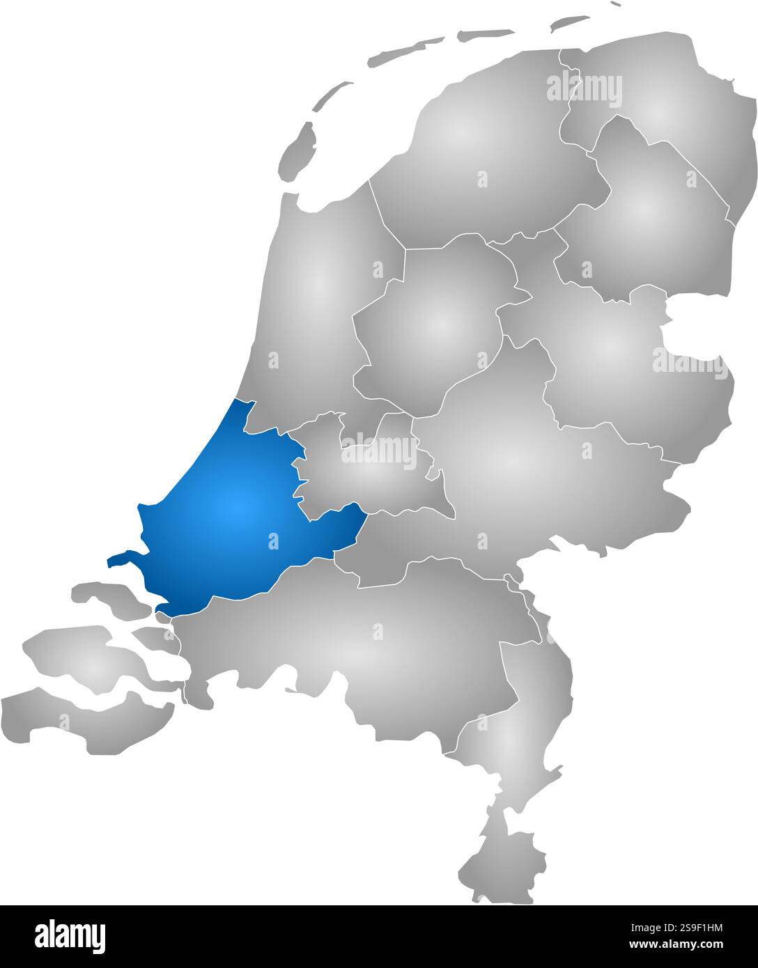 Map of Netherlands with the provinces, filled with a radial gradient ...