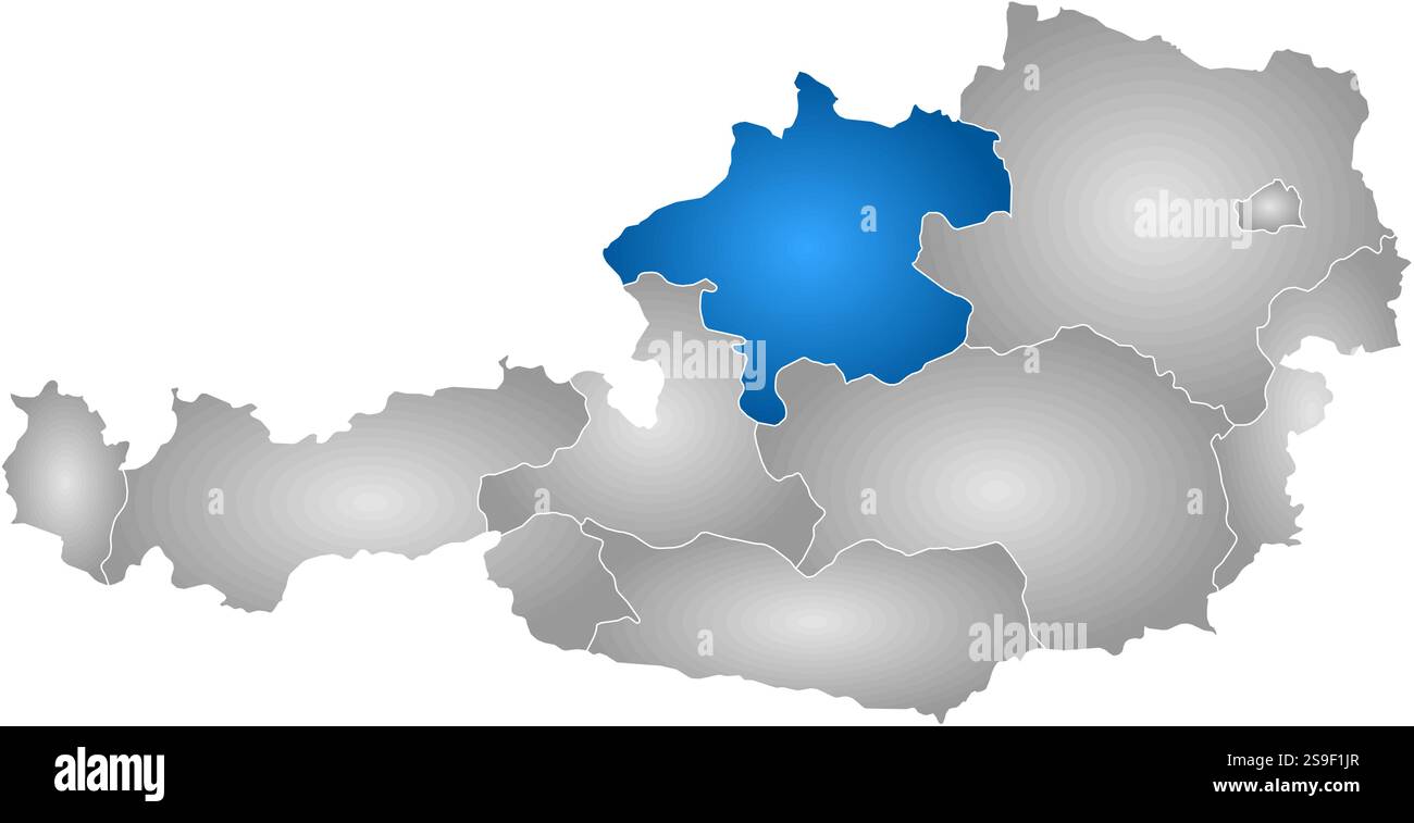 Map of Austria with the provinces, filled with a radial gradient, Upper ...