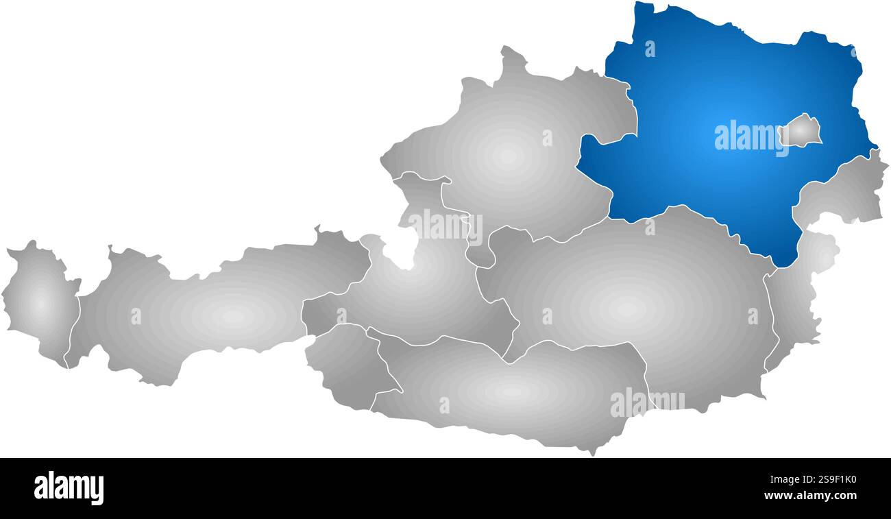 Map of Austria with the provinces, filled with a radial gradient, Lower ...